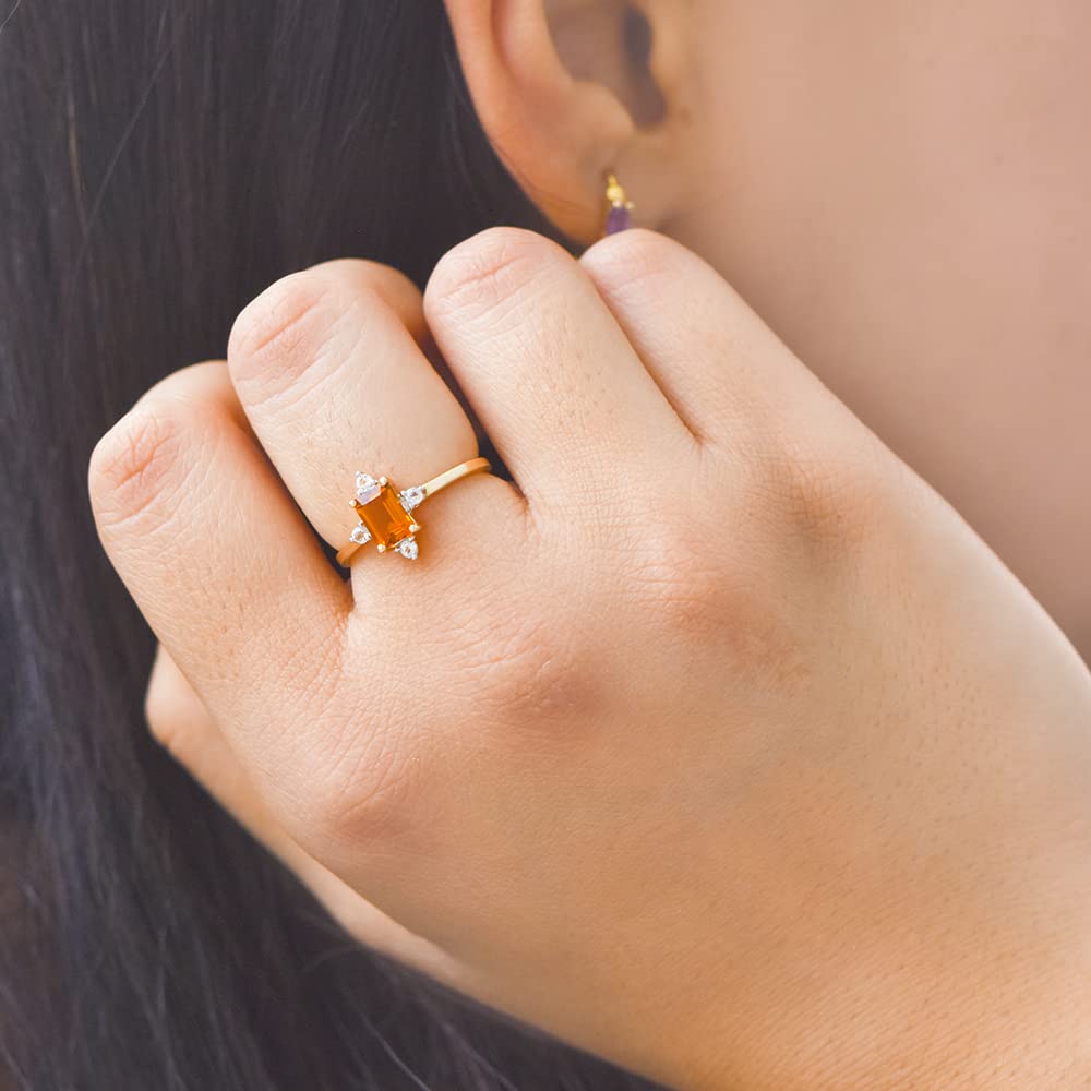 YoTreasure 1.37 Ct. Healing Citrine White Topaz Solid 10K Yellow Gold Engagement Ring