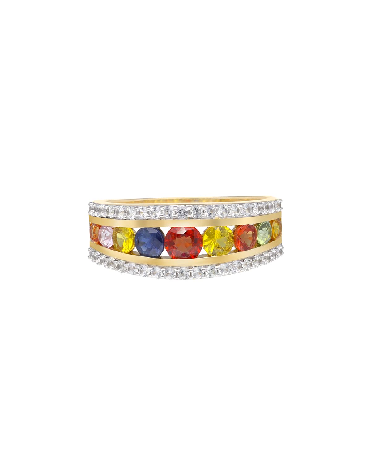 YoTreasure 1.60 Ct. Multi Sapphire Wedding Bands Ring 14K Yellow Gold Gemstone Jewelry