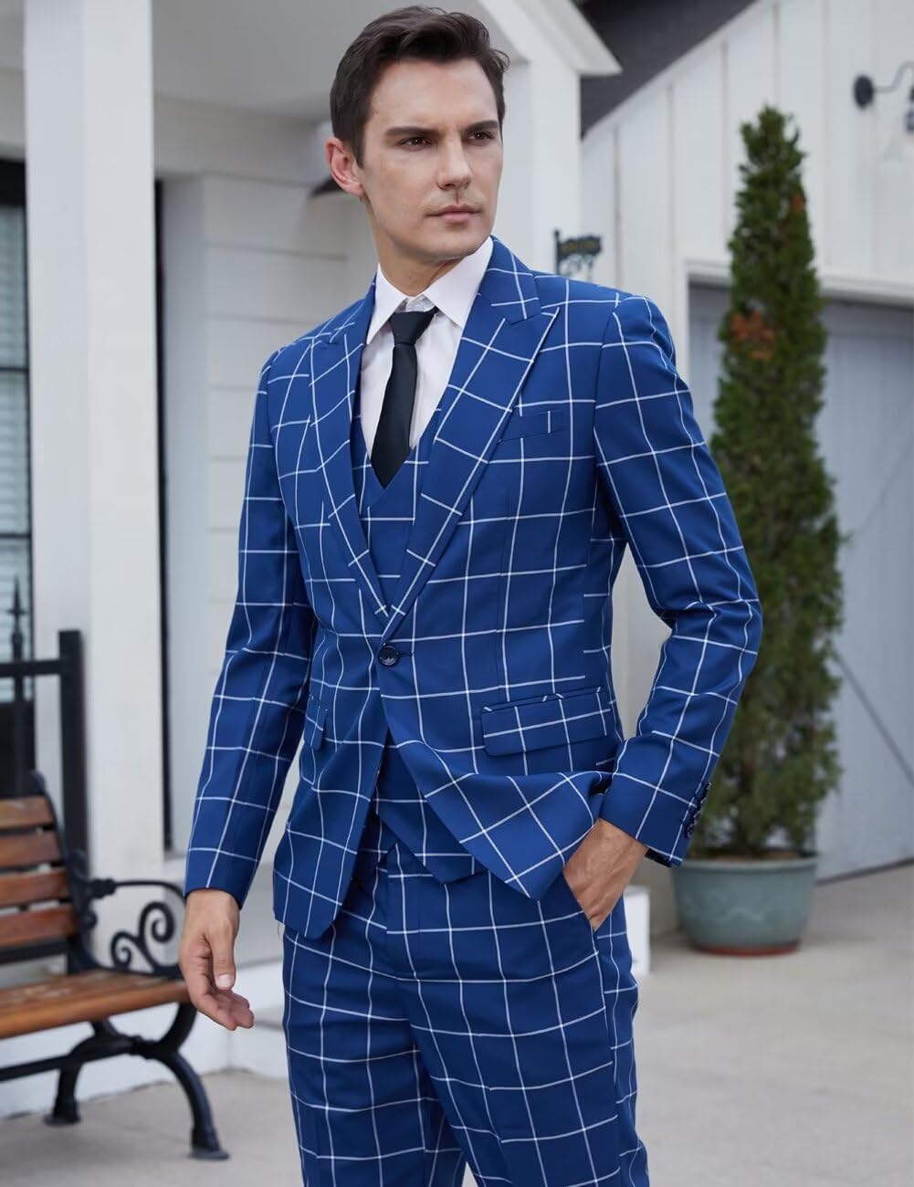 Plaid Suits for Men Hunt Green 3 Peice Checked Suits Slim Fit Suits Formal Wedding Dress Suits Size 4XL