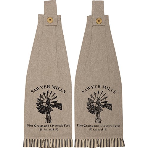 VHC Brands Sawyer Mill Charcoal Kitchen Hand Towel Set Vintage Windmill Cotton Muslin Tea Towels