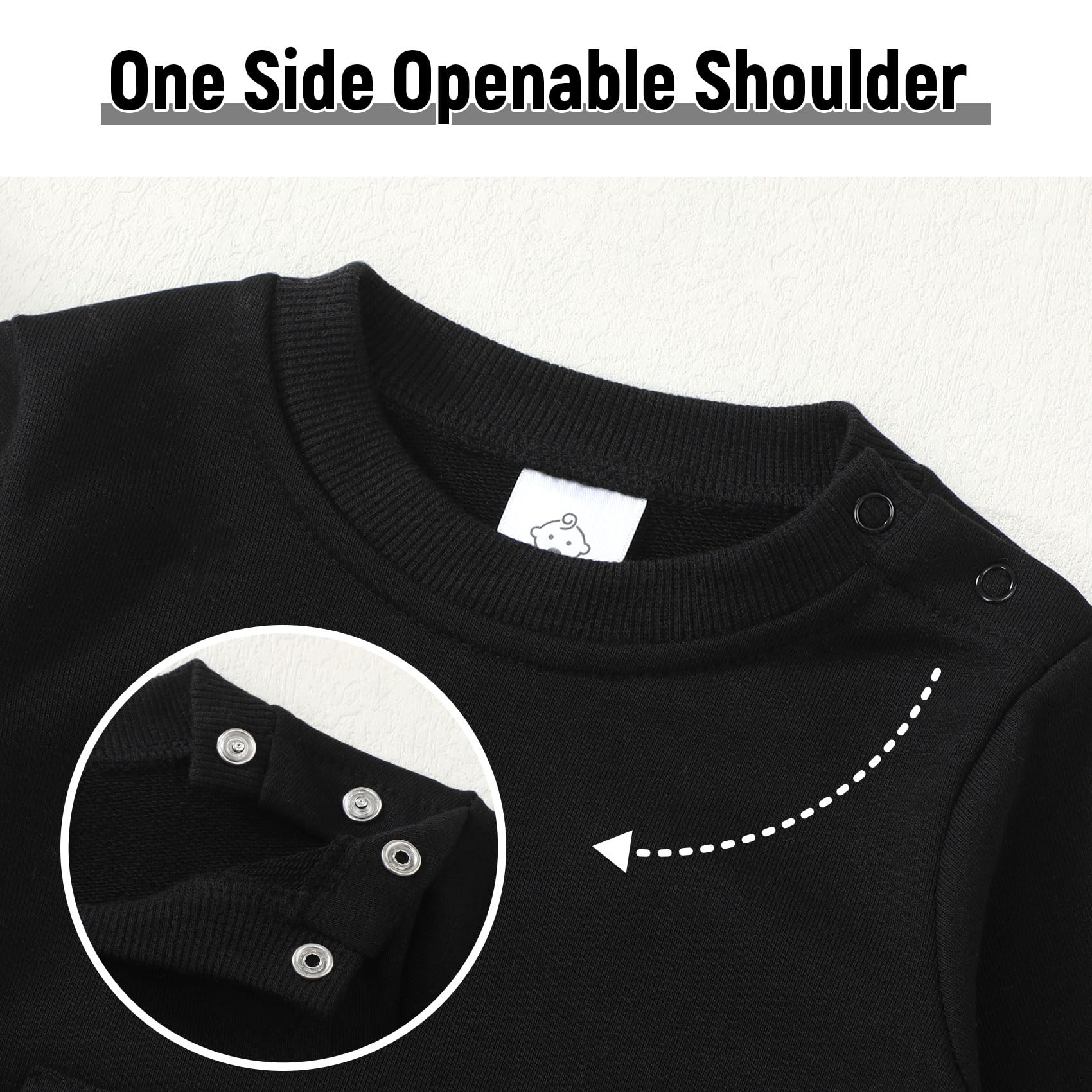 OPAWO Baby Sweatshirt Romper Onesie Newborn Boy Girl Bubble Romper Infant Crewneck Oversized Sweater Long Sleeve Pocket Bodysuit Fall Winter Clothes Outfits(Black,6-9Months)