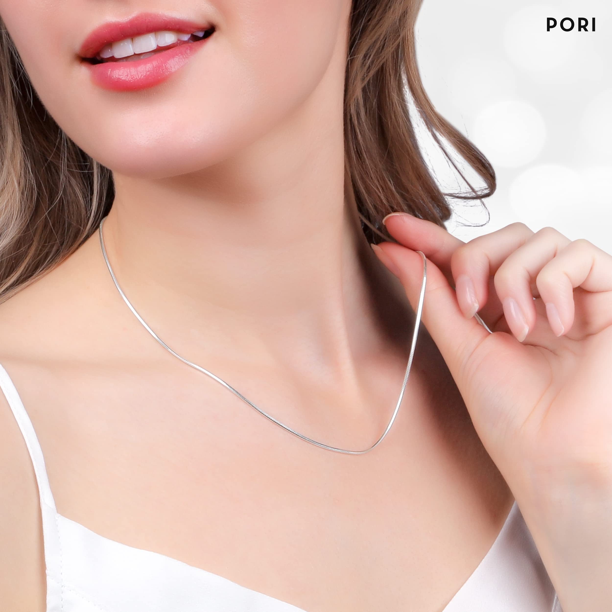PORI JEWELERS 925 Sterling Silver 1MM Magic 8 Sided Italian Snake Chain - for Women (Silver, 18)