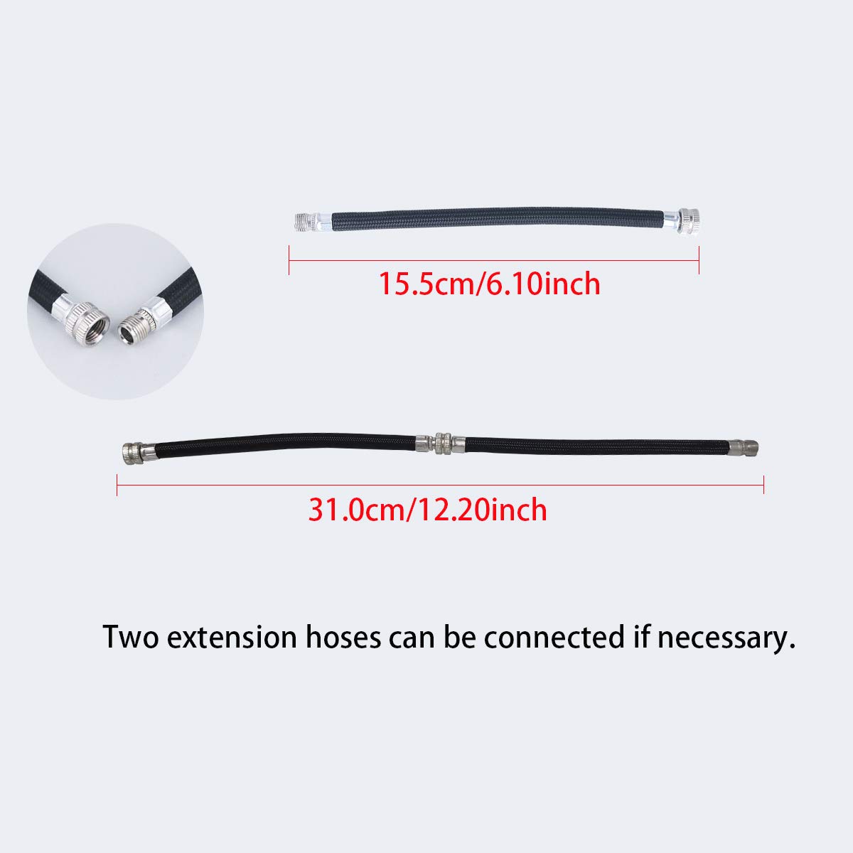 SITADI Air Pump Inflator Extension Hose High Pressure Schrader Valve for Mountain Road Bike Bicycle with Brass Presta Valve Adaptor,2 Pack