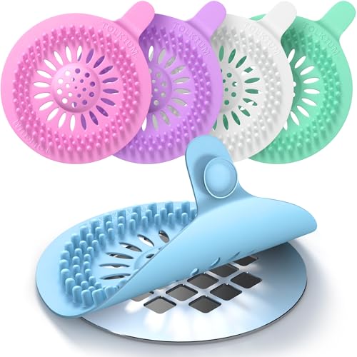 TOLKIUM Vibrant Drain Hair Catcher 5-Pack - Durable Silicone Like Shower Drain Cover Hair Catcher for Bath, Sink, Shower, and Bathtub - Home Essentials Drain Cover to Help Prevent Clogging