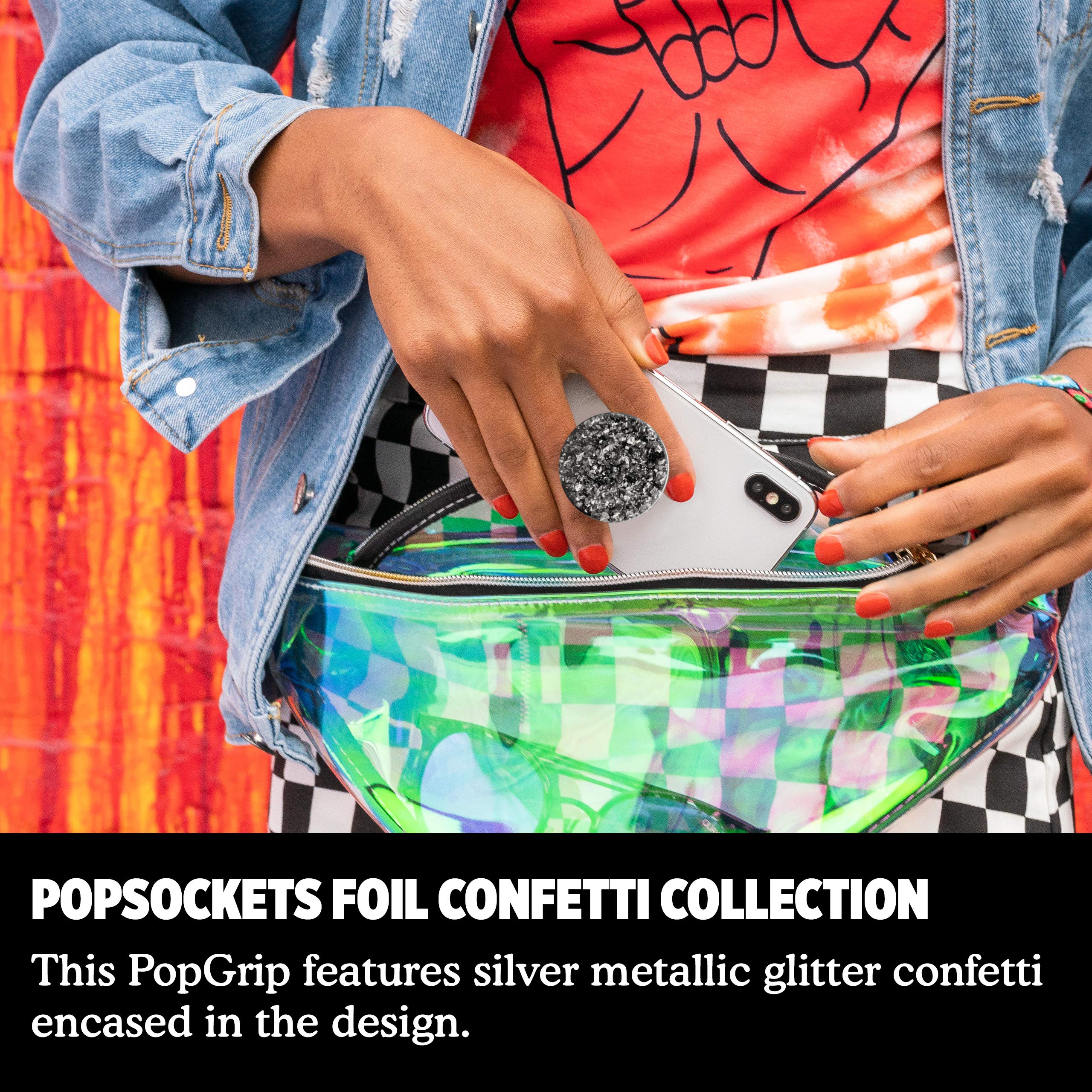 PopSockets: Phone Grip with Expanding Kickstand, Pop Socket for Phone - Silver Foil Confetti