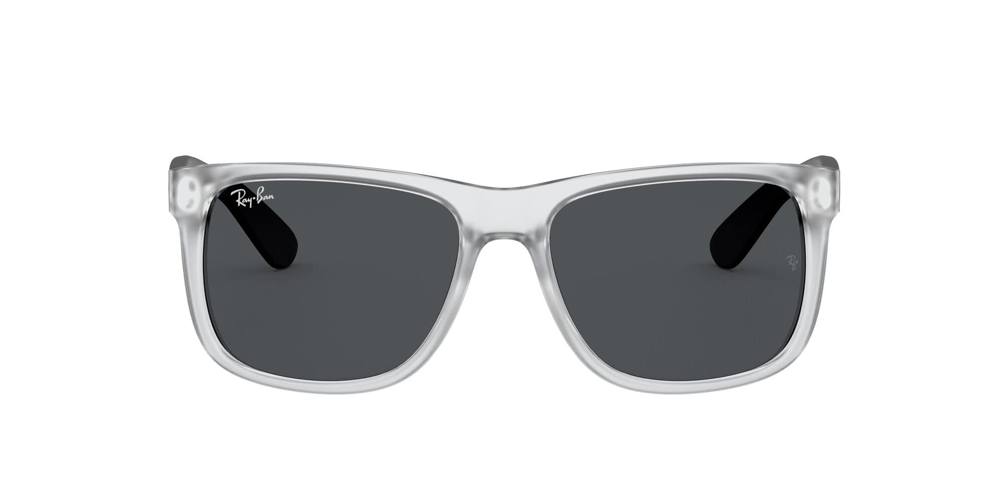 Ray-Ban RB4165 Justin Rectangular Sunglasses, Rubber Transparent/Dark Grey, 55 mm