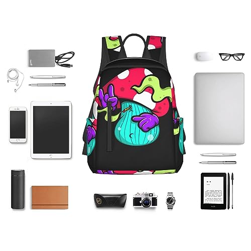 Supdreamc Men Women Durable Polyester Trippy Mushroom Psychedelic Trip Art Daypack Big Capacity Shoulder Bag With Smooth Zippers for Hiking Work Walking Cycling
