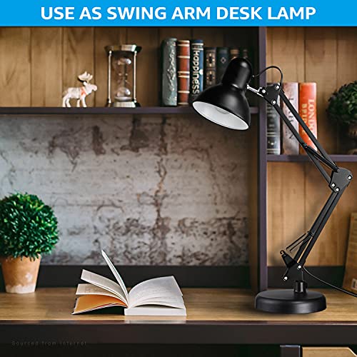 TORCHSTAR Metal Swing Arm Desk Lamp, Interchangeable Base Or Clamp, Classic Architect Clip On Table Lamp, Multi-Joint, Adjustable Arm, Black Finish
