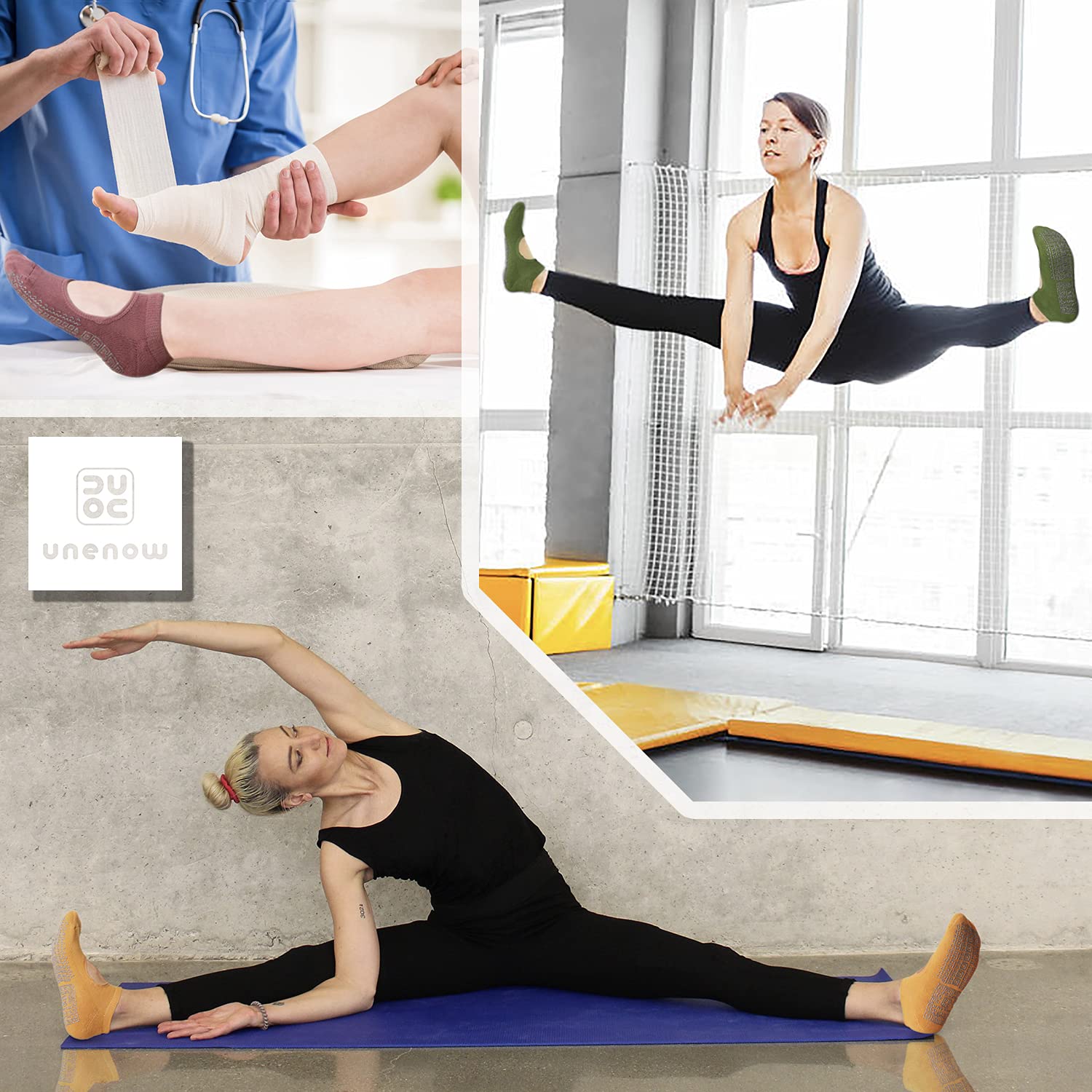 unenow Non Slip Grip Yoga Socks for Women with Cushion for Pilates, Barre, Home