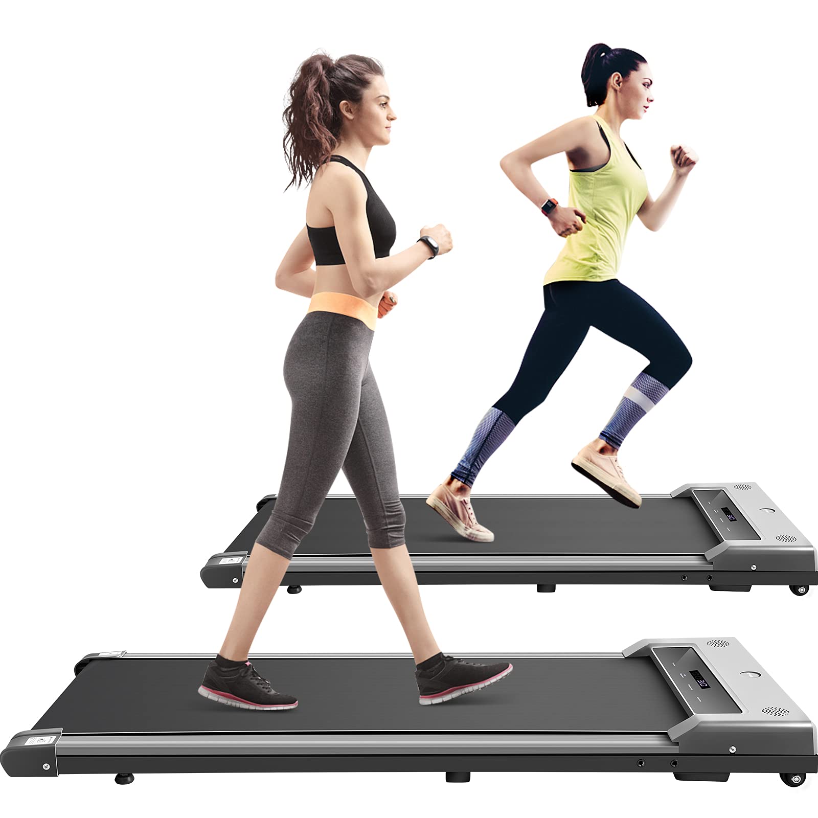Popsport Smart Under Desk Treadmill Intelligent Speed Control Slim Treadmill Workout App Treadmill Desk Training Cardio Equipment for Home Workouts Jogging Walking Exercise(Sliver)