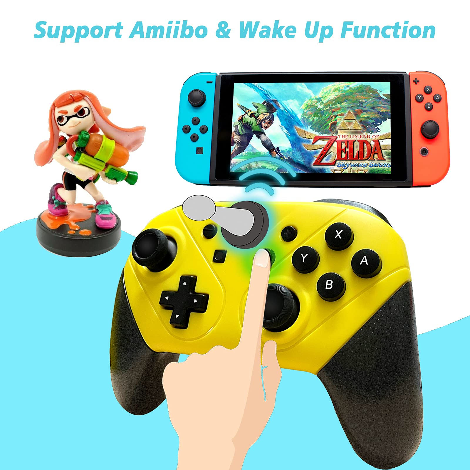 Switch Controller, Switch Pro Controller, Wireless Pro Controller for Switch/Lite/OLED, Remote Bluetooth Gamepad Joystick Switch Controllers with NFC/Wake-up/Dual Shock/Motion Control/Axis Gyro Yellow