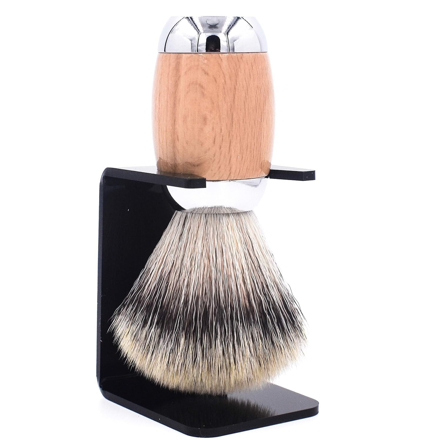 Taconic Shave's Synthetic Silvertip Luxury Shaving Brush β Deluxe Beechwood and Chrome Handle - Shaving Stand Included