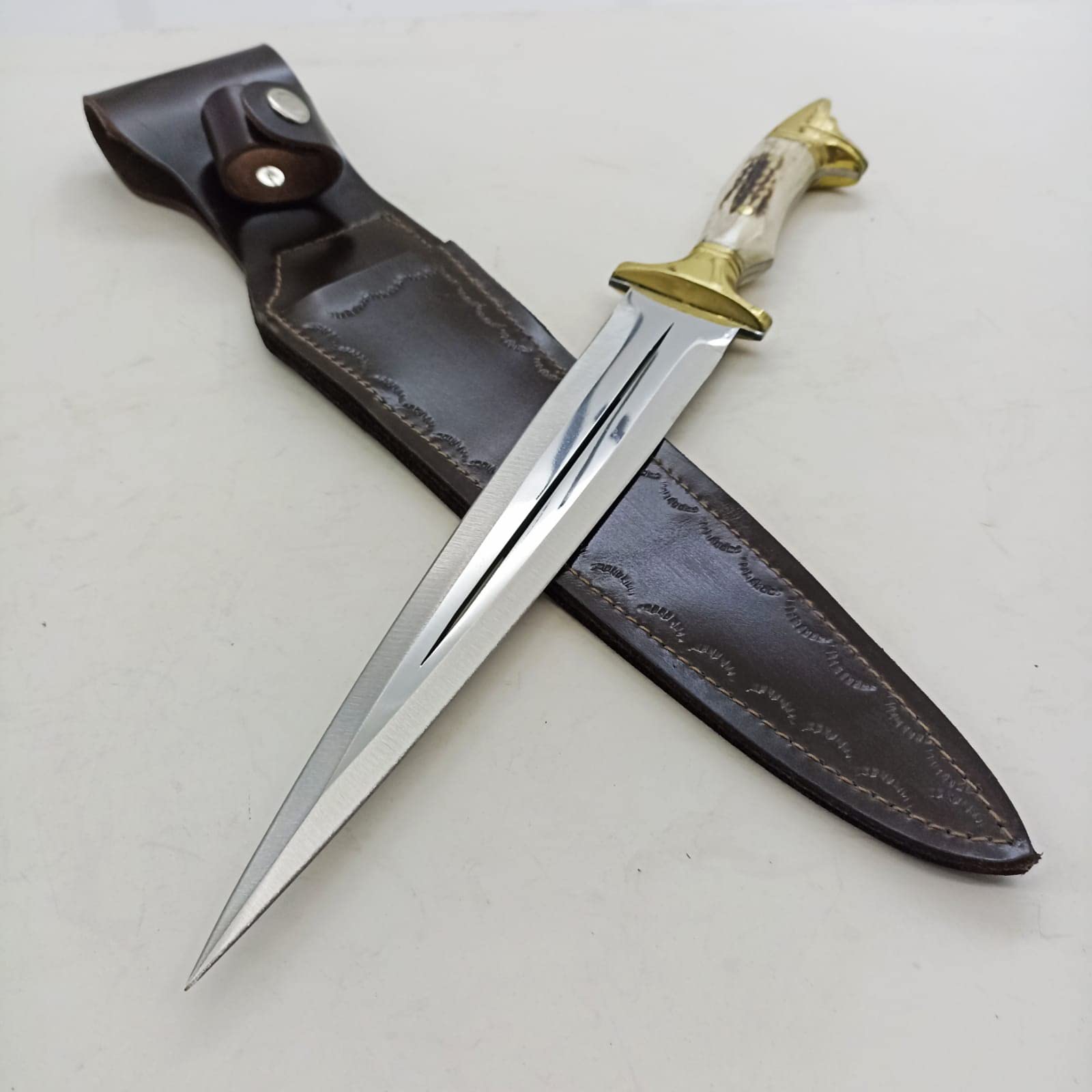yatagan Deer Antler Wolf Dagger Knife With Sheath-Fairbairn Sykes Knife-Hanmdade Hunting Dagger Knife-Custom Double Edge Knife-Wedge-Bushcraft Knife-Unique Dagger Knife
