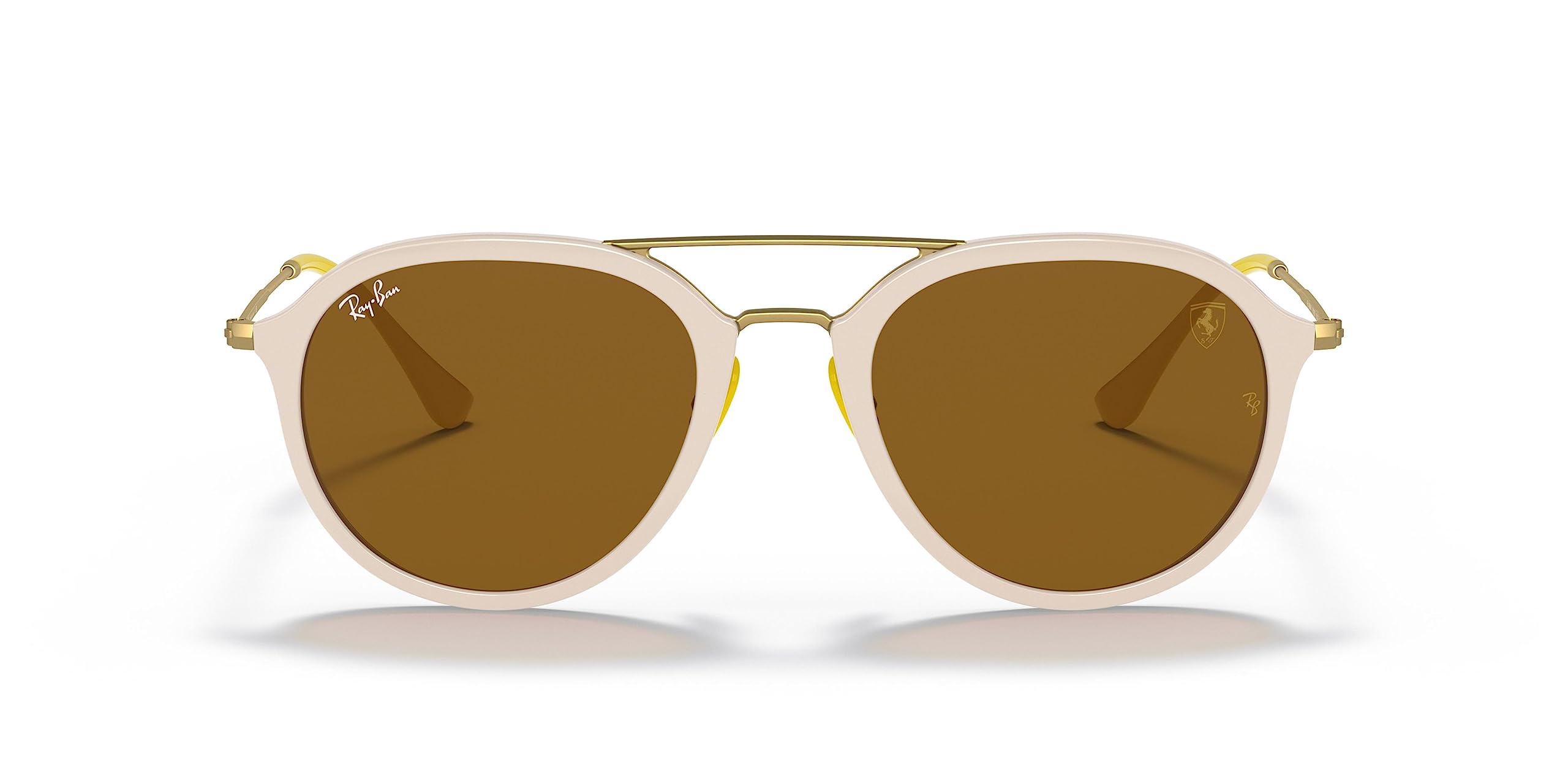 Ray-Ban RB4369M Scuderia Ferrari Collection Square Sunglasses, White Sand/Brown, 53 mm