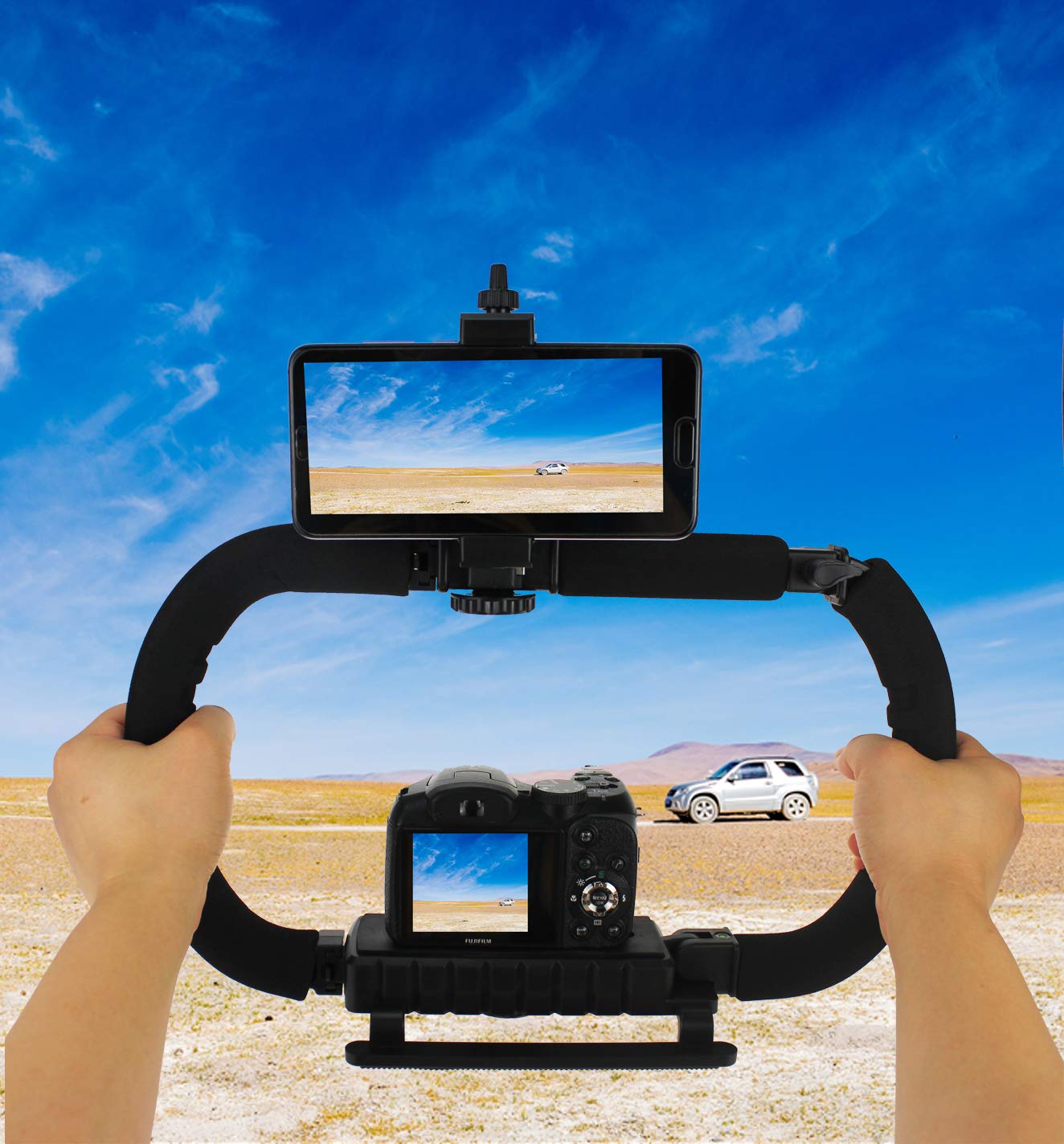 Stabilizer for Camera Smartphone GoPro DSLR/Mirrorless/Action Camera Camcorder, Foldable Handle Grip Handheld Video Rig Steadicam for All GoPro, Camera, Camcorder, iPhone, Huawei, Samsung etc