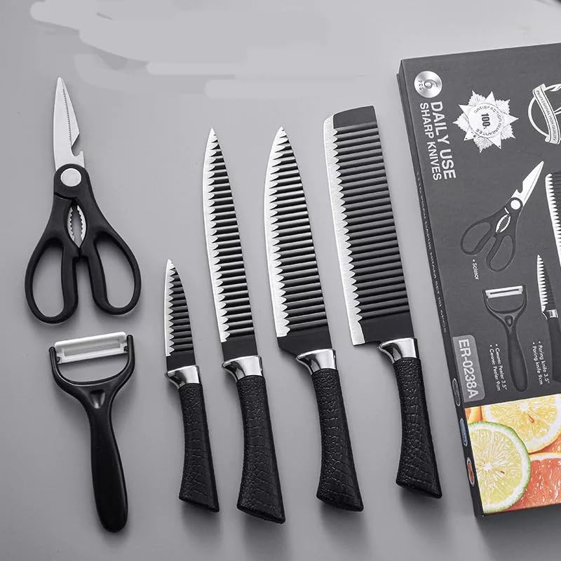 Premium 6-Piece Daily Use Sharp Knife Set with Ceramic Coating Blade - Vintage-Look Design for Greatest Kitchen Appearances.