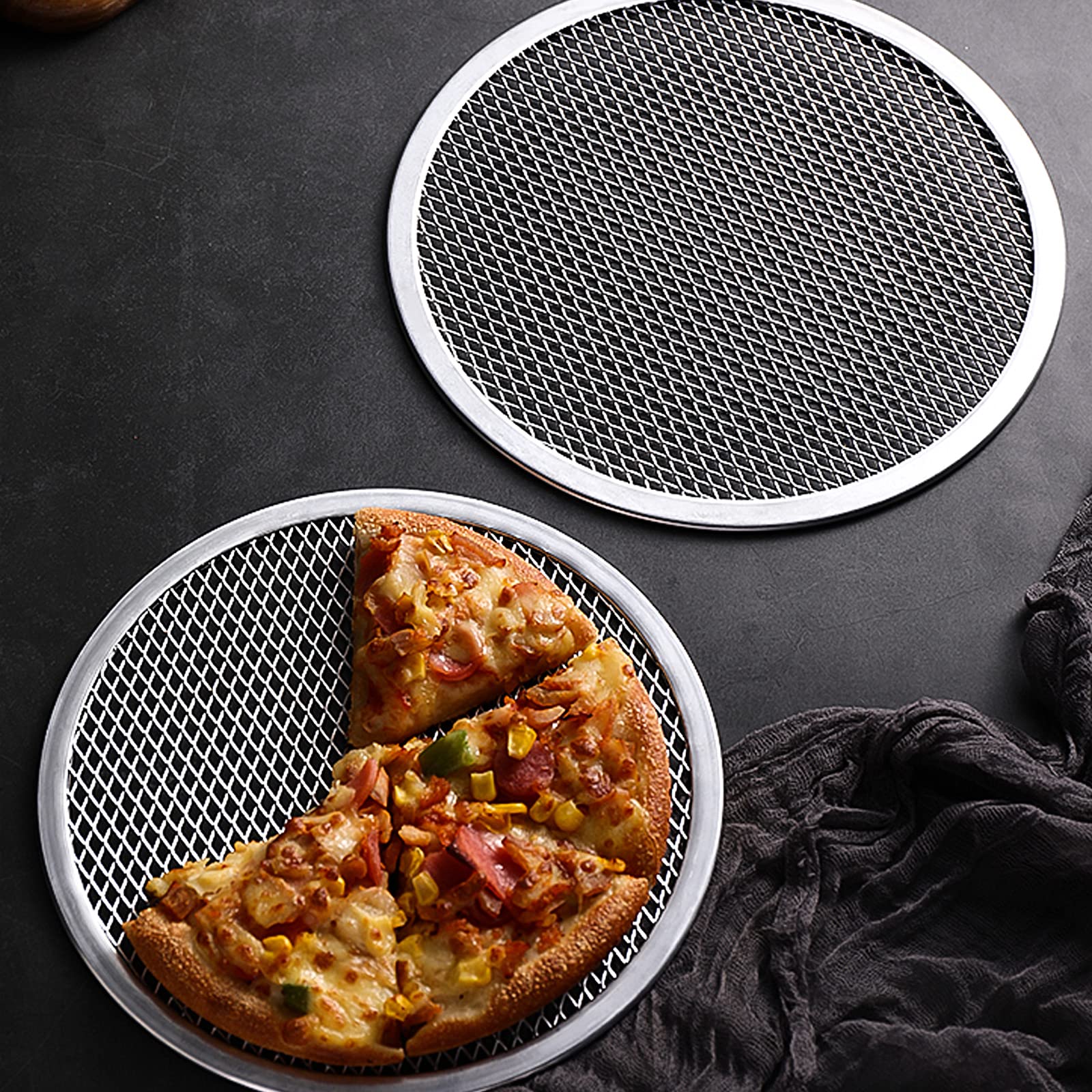 WOPPLXY 3 Pcs 12 Inch Pizza Screen, Restaurant-Grade Aluminum Alloy Pizza Baking Screen, Seamless Round Pizza Screen Non Stick Mesh Net Baking Tray Cookware Kitchen Tool For Oven, BBQ