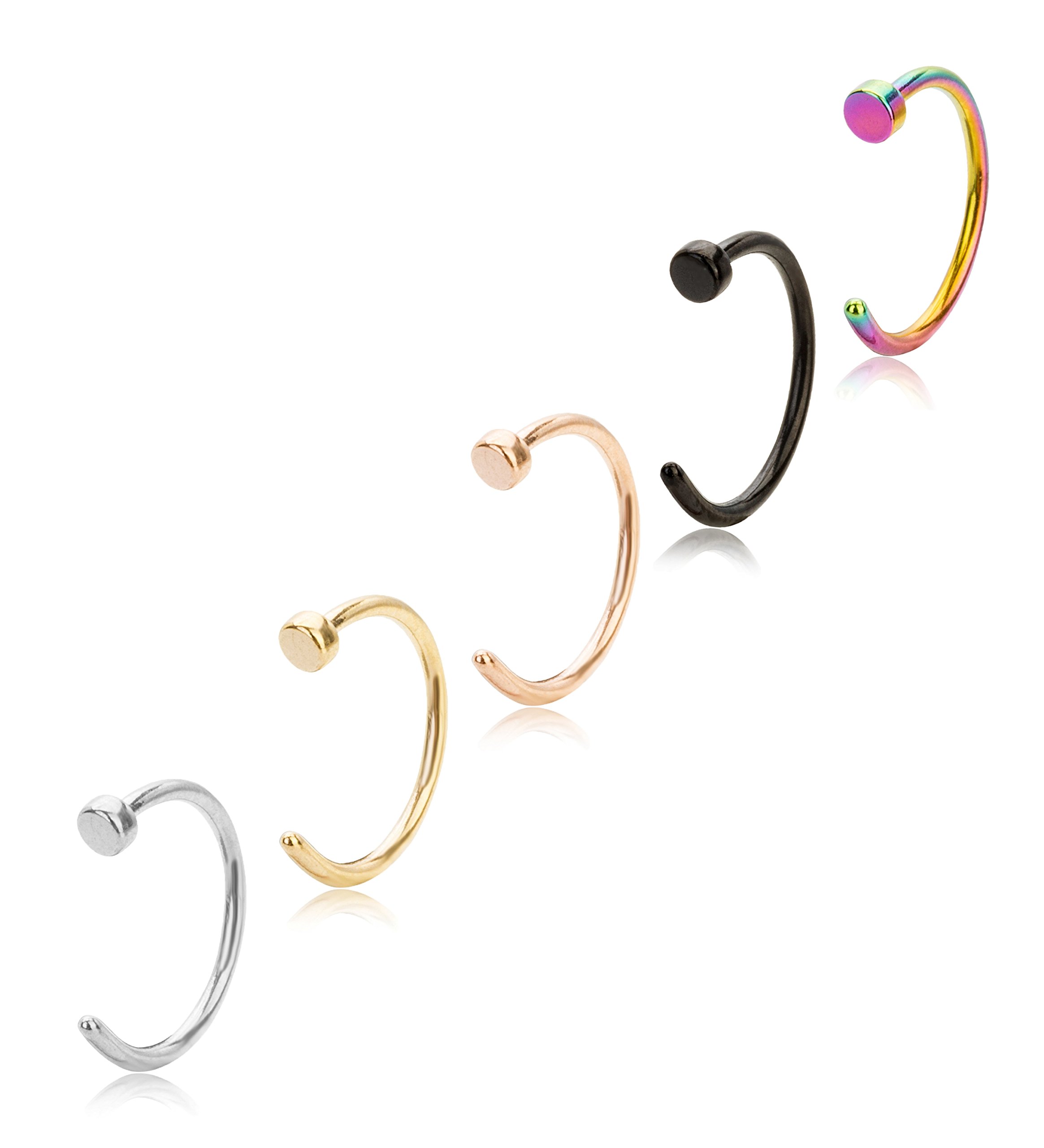 REVOLIA 22G 5Pcs Stainless Steel Nose Rings Hoop Body Piercing Jewelry 8MM