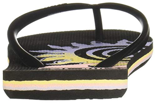 Quiksilver Men's Print 3 Point Sandal Flip-Flop, Black/Black/Yellow Molokai Pulse, 12