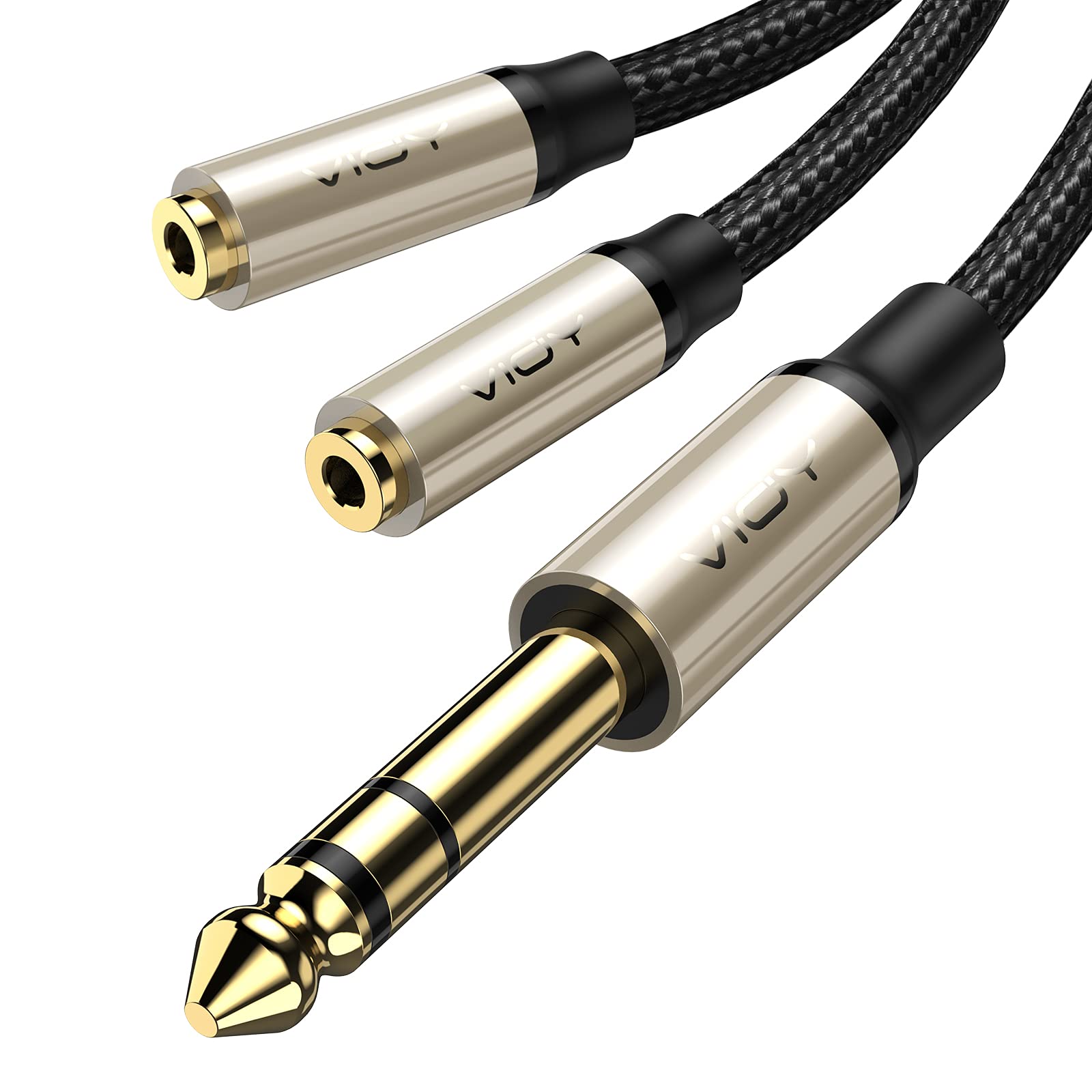 VIOY Headphone Splitter 1/4 inch TRS Male to Dual 3.5 mm 1/8 Female [Braided & Gold Plated] Audio Y Cable Adapter for Amplifiers, Guitar Amp, Keyboard Piano, Mixer 9.8 inch/25 cm