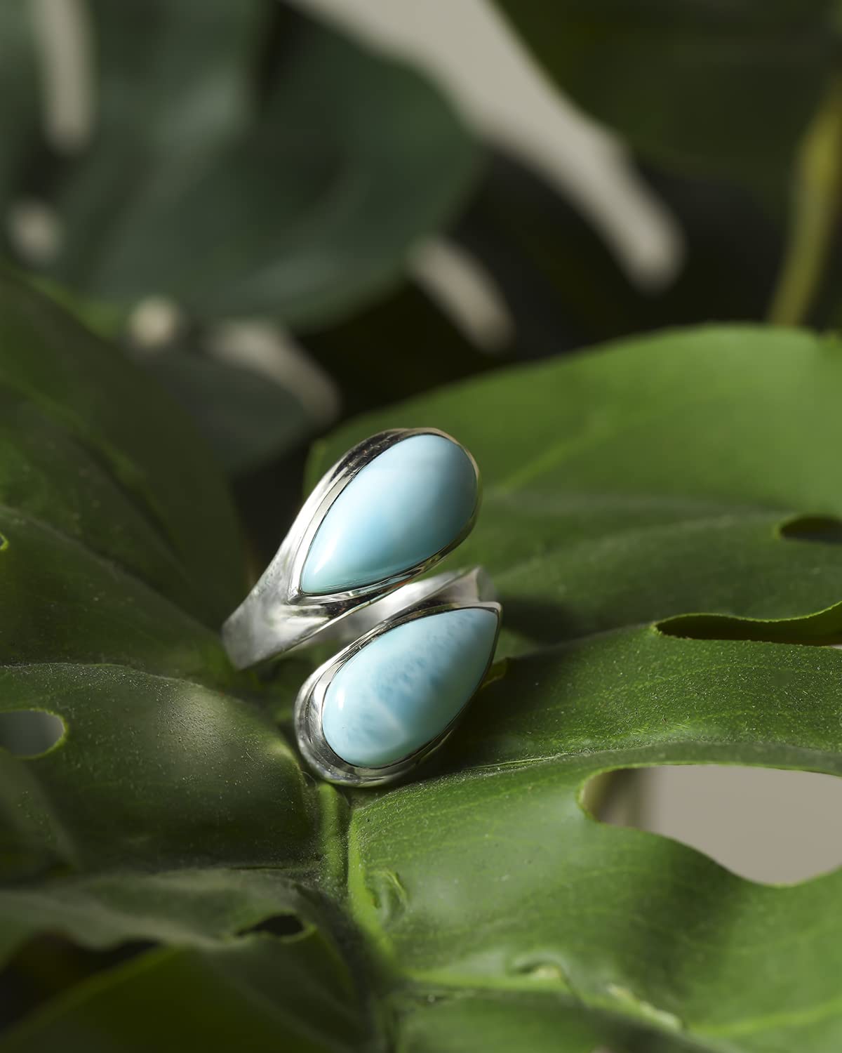 YoTreasure Larimar Solid 925 Sterling Silver Bypass Ring Jewelry