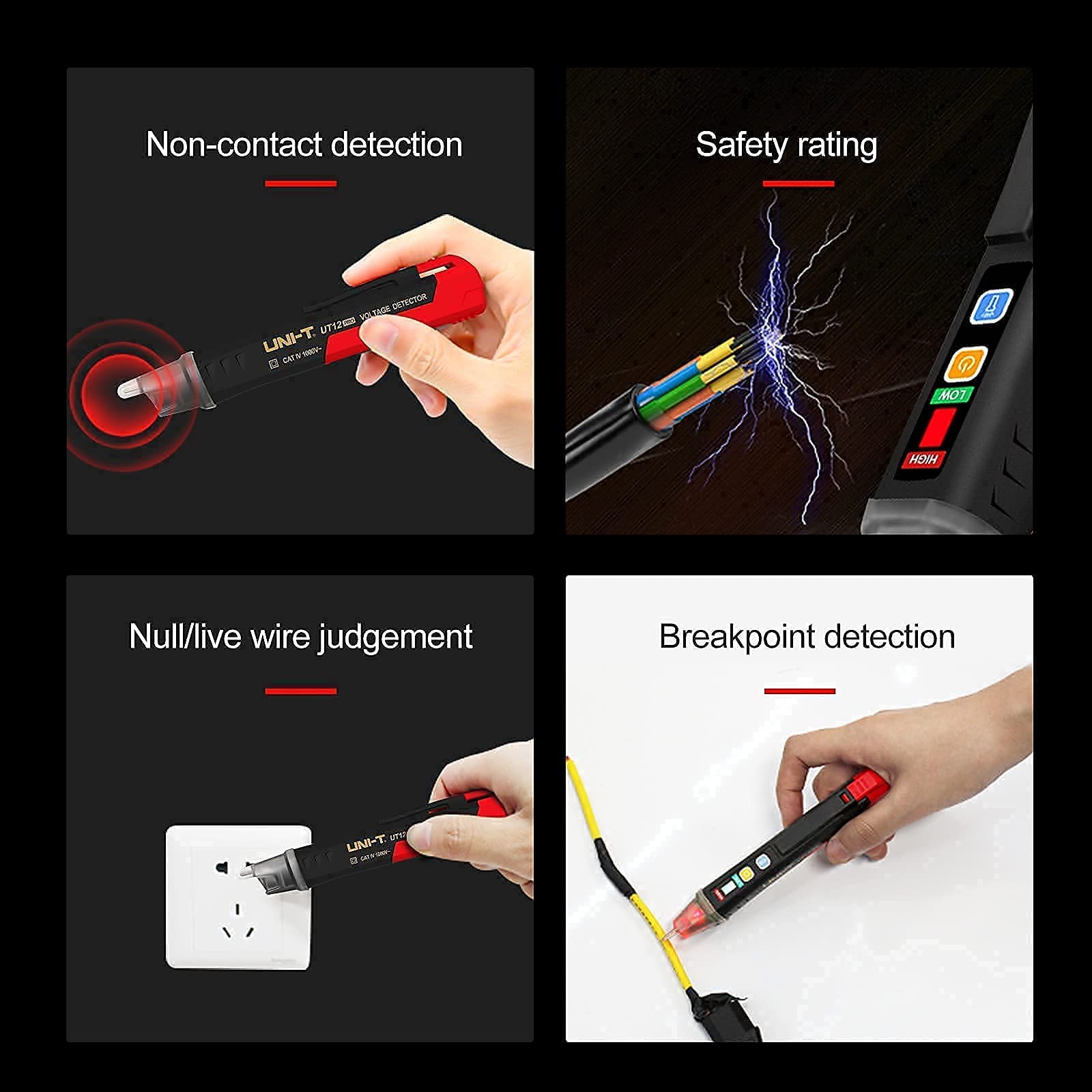 UNI-T Electrical Test Maintenance Kit, UT210e Pro Clamp Meter, UT12Pro AC Voltage Tester Pen, Test Leads, Pouch, AC/DC Current Volt Ohm Capacitance Frequency Diode NCV Live/Null Wire Judgment