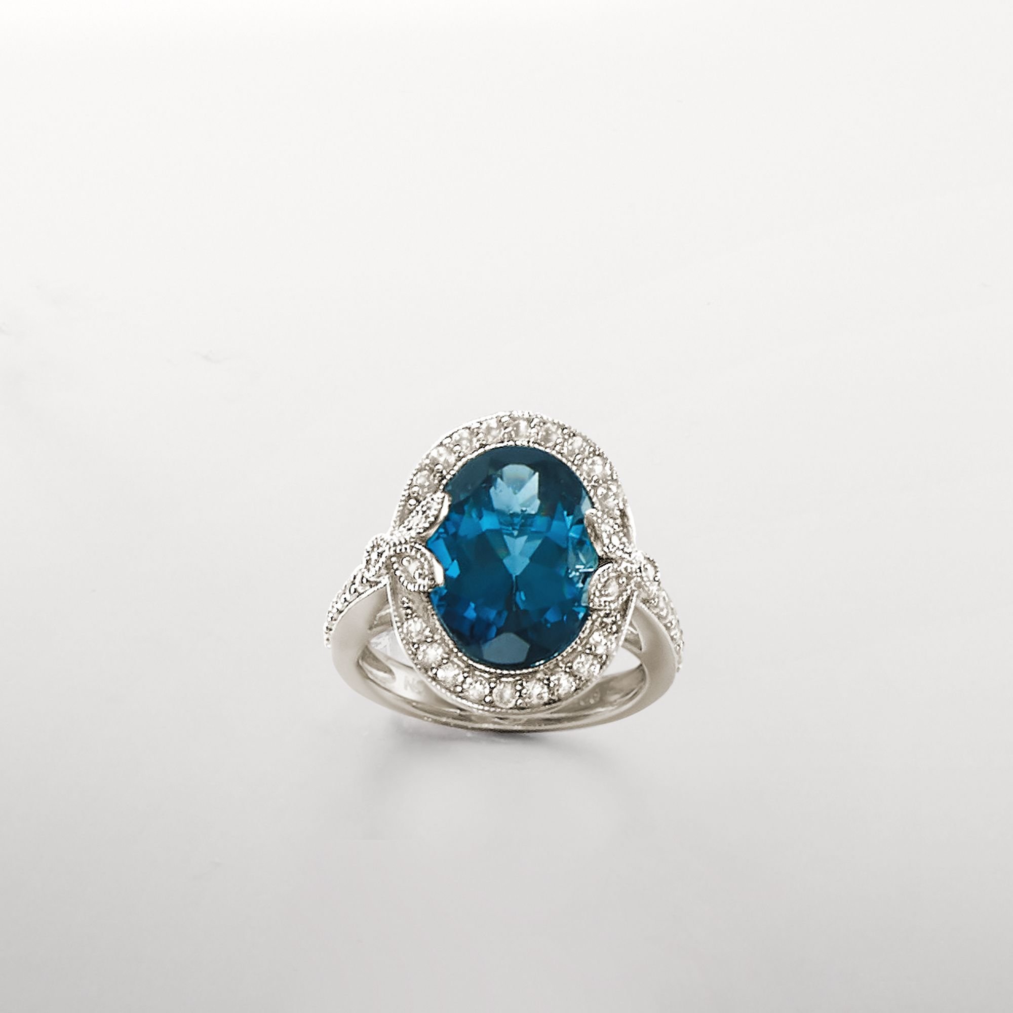 Ross-Simons 7.89 ct. t.w. London Blue and White Topaz Ring With Diamond Accents in Sterling Silver. Size 7