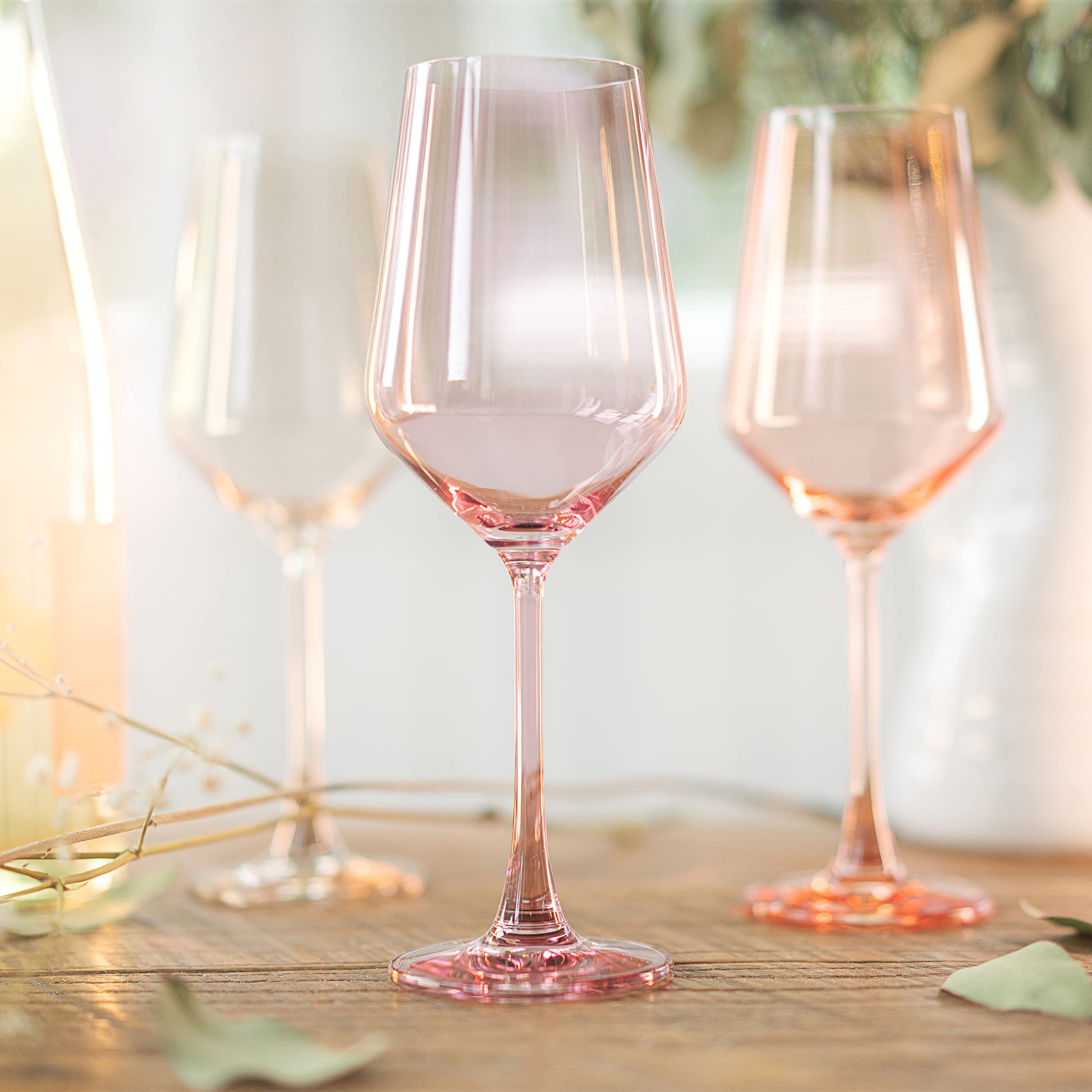 VinoVista Colored Wine Glasses - Rose Gold Theme - Set of 6 (Rose Gold Theme)