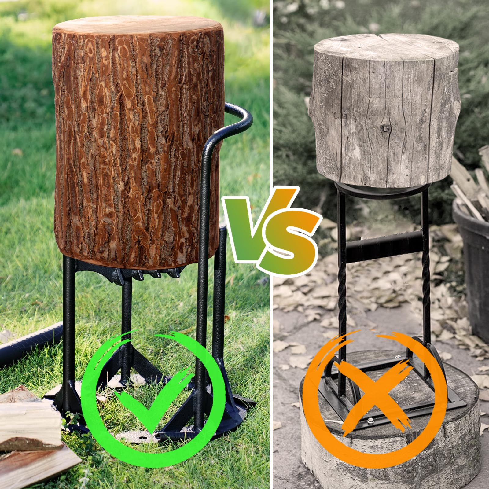 Optimech Kindling Splitter 10 x14.5in, Solid Cast Steel Log Splitter for Wood 9LB Heavy Duty with Half Ring - Manual Firewood Cracker Splitting Tool for Outdoor Camping (L)