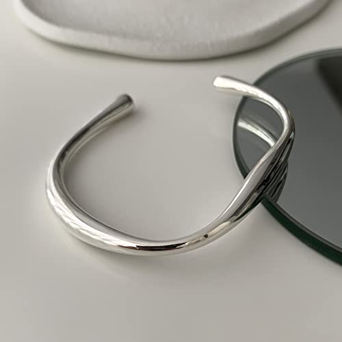 YBW JOYAB Solid 925 Sterling Silver Open Adjustable Bangle Bracelet for Women Teardrop Cuff Bangles