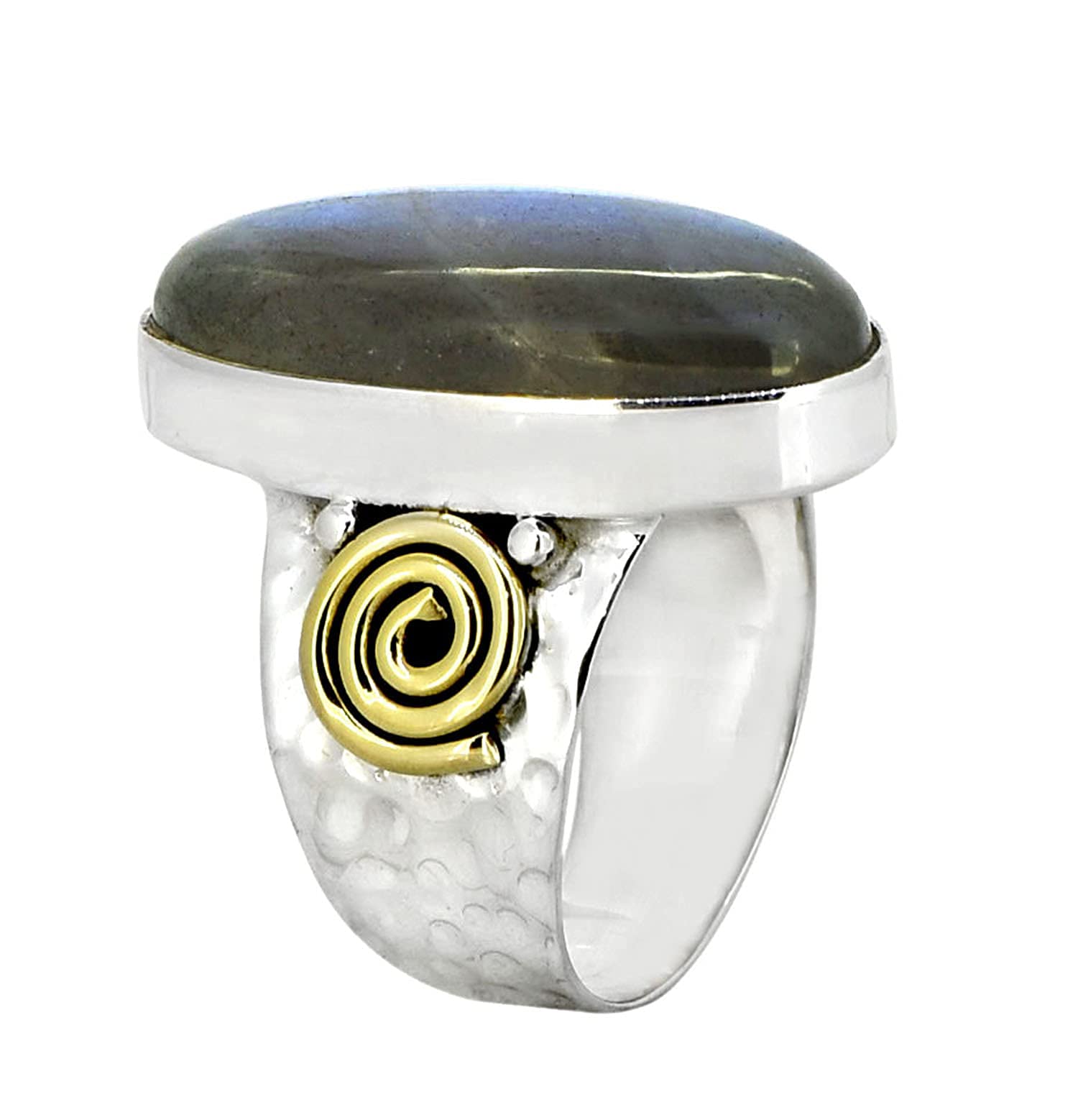 YoTreasure Natural Labradorite 925 Sterling Silver Brass Bold Ring Jewelry
