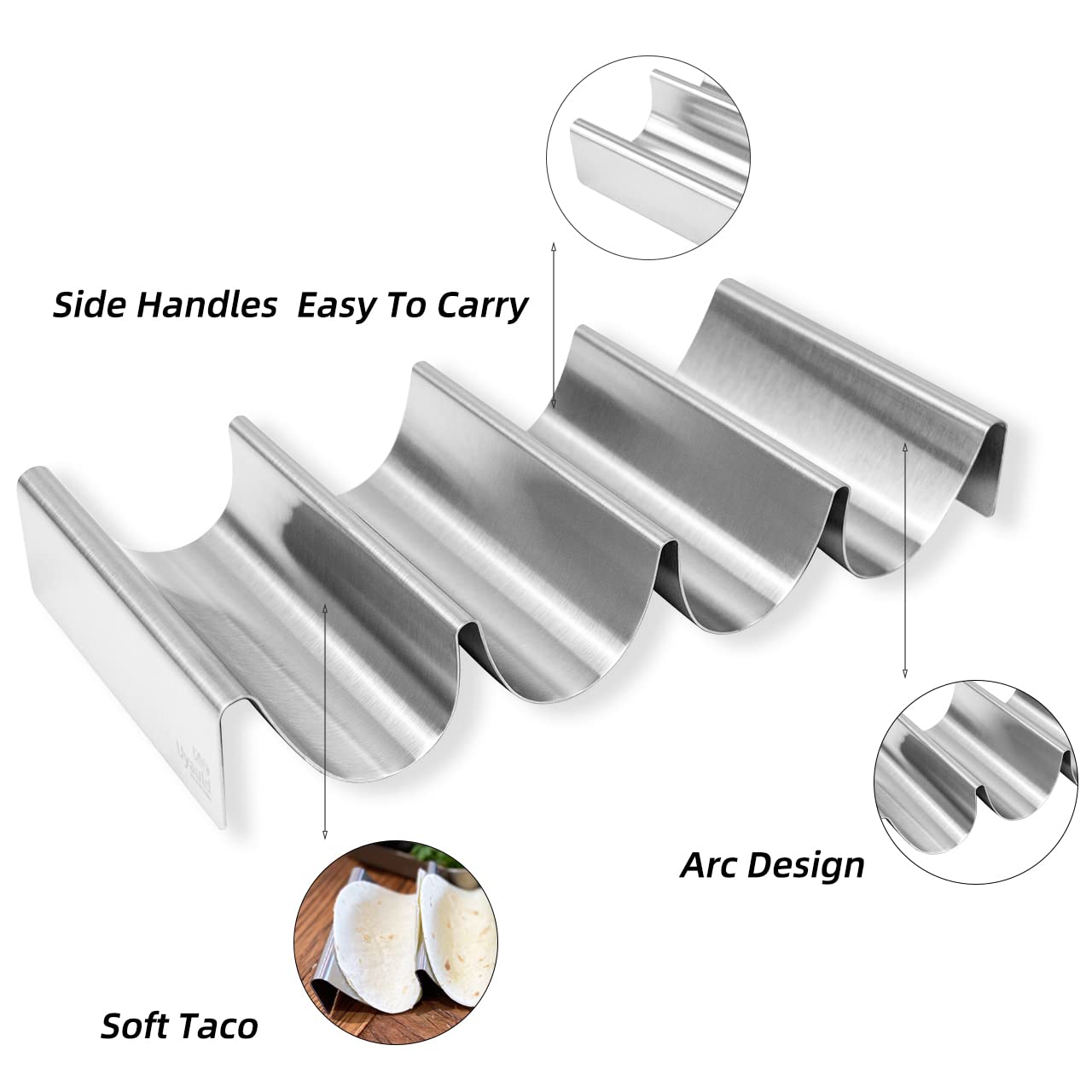 Uyauld Stainless Steel Taco Holder, U Shape Taco Serving Tray Tool, Premium Wave Taco Rack Stand Set of 2, Holding 4 Soft or Hard Tacos (2)