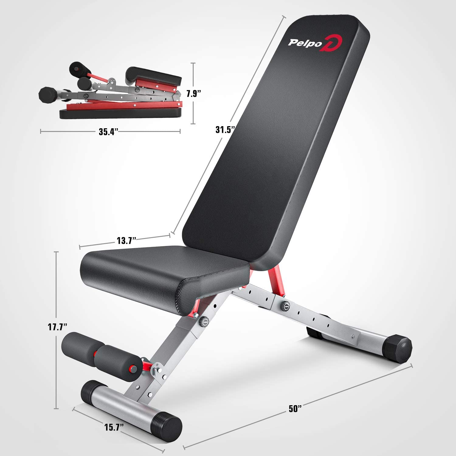 Pelpo Adjustable Weight Bench, Folding Weight Lifting Bench, Workout Bench for Home, Incline/Decline Bench for Full Body Workout, Strength Training Benches, Max Load 660lbs