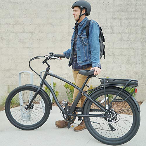 sixthreezero EVRYjourney Men's Electric Bike, 7-Speed Beach Cruiser eBike Bicycle, 250 Watt Motor, 26 Inch Wheels, Matte Black
