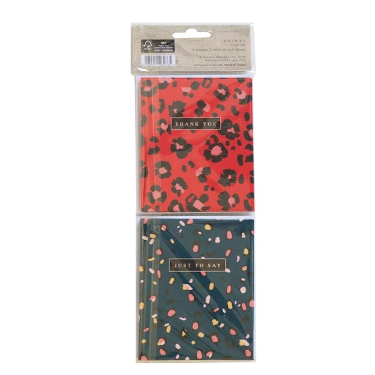 Portico Designs Mini Blank Notecard Set Colorful Note Cards Small Stationary Set, 12-Count, Animals