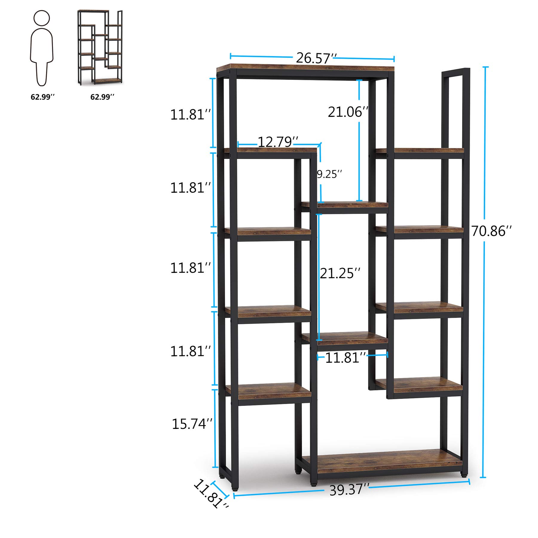 Tribesigns 6-Tier Bookshelf 70.9 inch Tall Bookcase, Modern Industrial 12-Shelf Display Shelves Book Storage Organizer for Living Room, Home Office (Black)