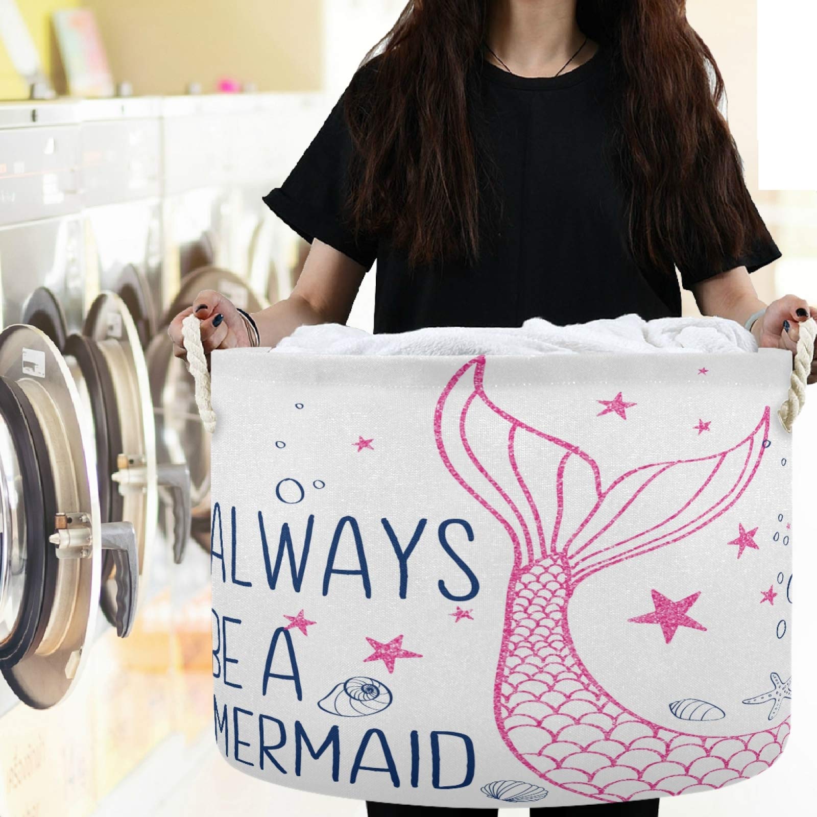 visesunny Storage Basket Mermaid Tail Nursery Hamper Basket Clothes Toy Storage Organizer Bin Box Collapsible Laundry Bag for Kid Room,Playroom,Bathroom,Living Room,Dorm,Office