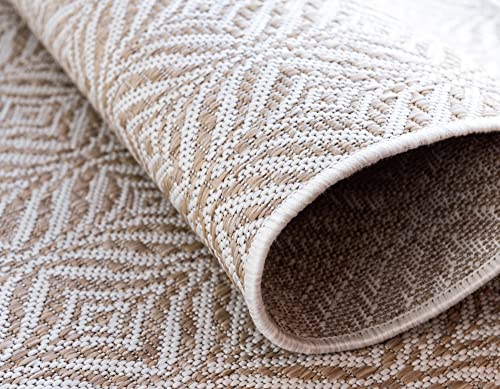Unique Loom Outdoor Trellis Collection Area Rug - Deco Trellis (9' x 12' Rectangle, Taupe/ Ivory)