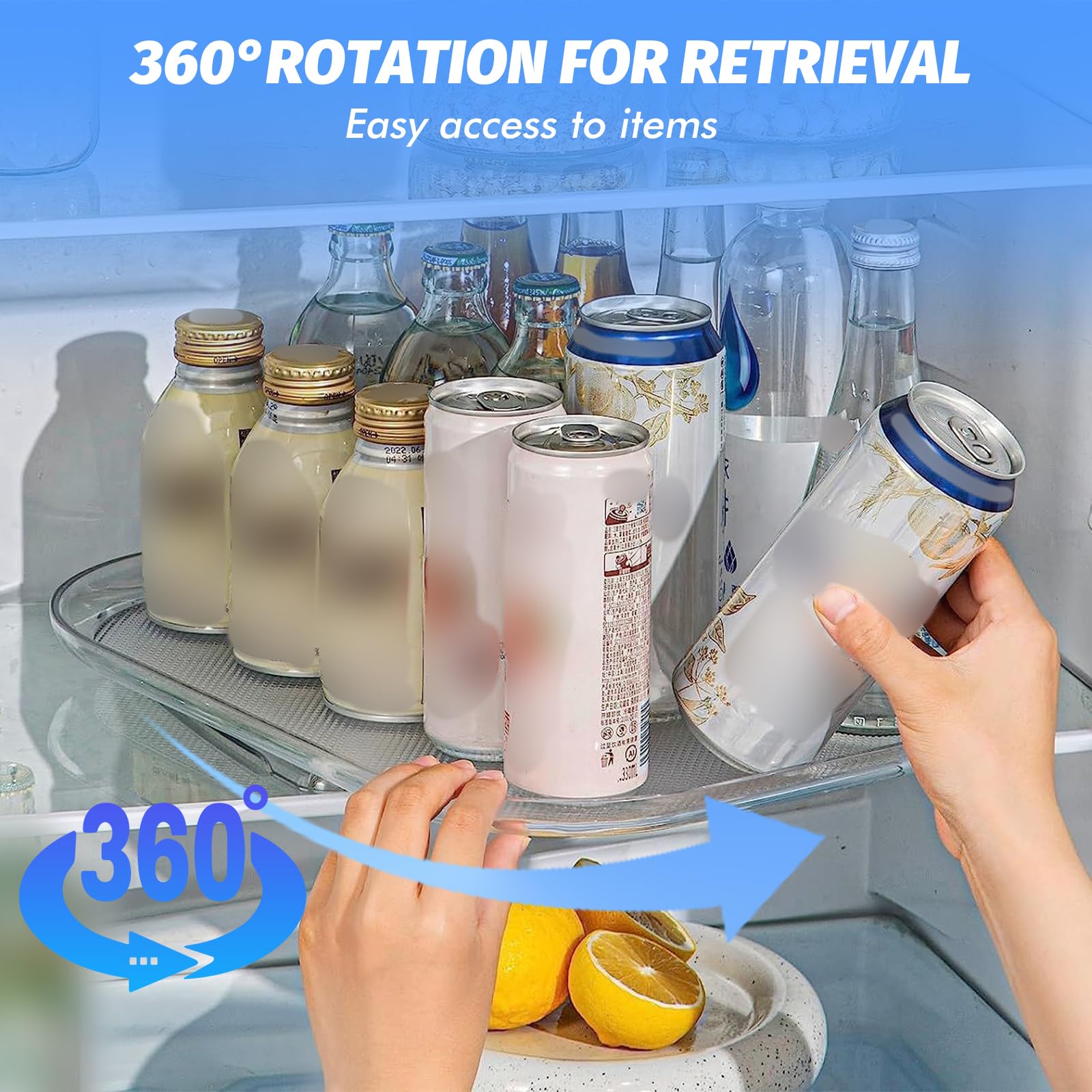 TopHand Square Lazy Susan for Refrigerator, Clear Rotating Lazy Susan Turntable Organizer for Refrigerator, Home Rotating Storage Rack for Kitchen, Cabinet, Bathroom, Bedroom (13.78 X 10.24 in)