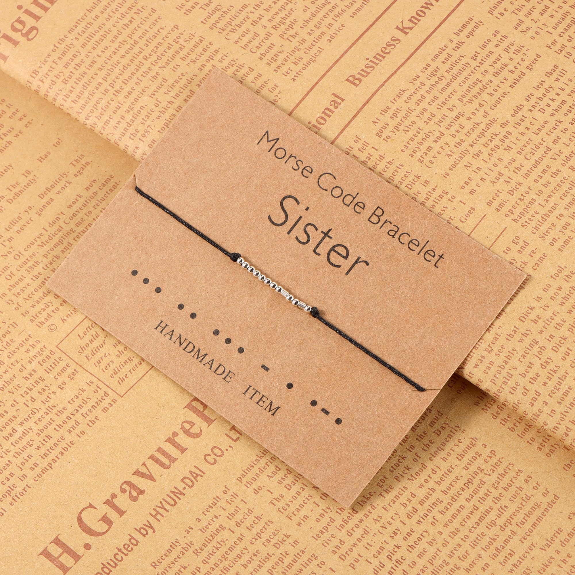 SANNYRA Morse Code Bracelet Stainless Steel Beads on Silk Cord Secret Message Sister Bracelet Jewelry for Her
