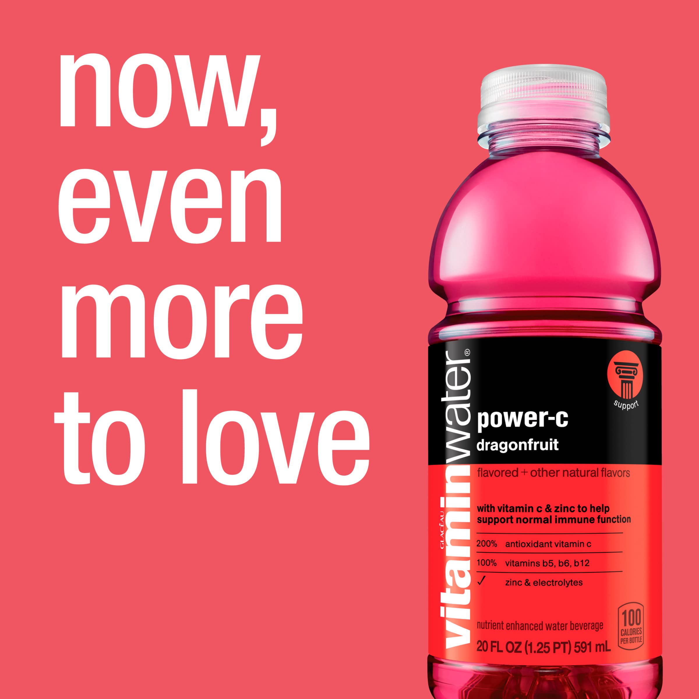 vitaminwater power-c electrolyte enhanced water w/ vitamins, dragonfruit drinks, 20 fl oz, 12 Pack