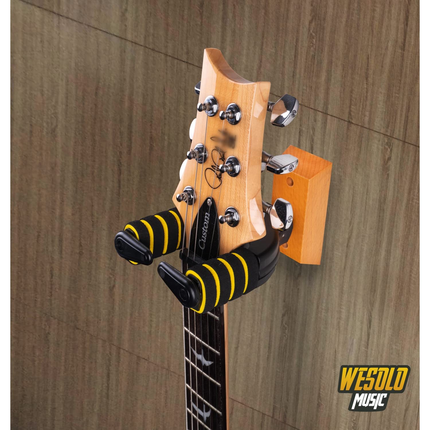 WESOLO Auto Lock Guitar Wall Hook for Acoustic Classical Electric Guitar Bass Mandolin (Black-Yellow x 1)