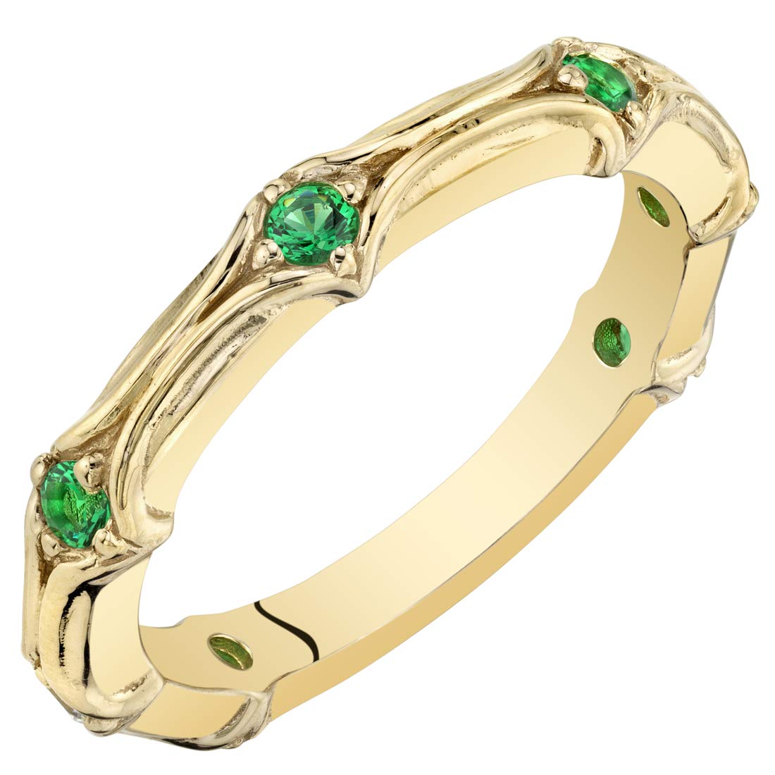 PEORA Simulated Emerald Stackable Ring 925 Yellow Tone Sterling Silver, Contoured Bridal Wedding Anniversary Band for Women, 2.30mm Size 6