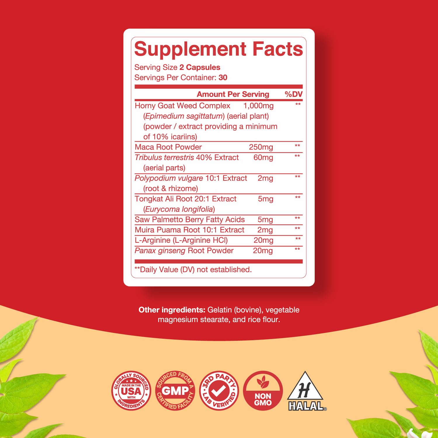 Pure Horny Goat Weed Extract with Maca Powder β Immune Support β Helps Increase Drive and Stamina β Booster for Men and Women Tongkat Ali Plus L-Arginine Increases Energy β 60 Capsules