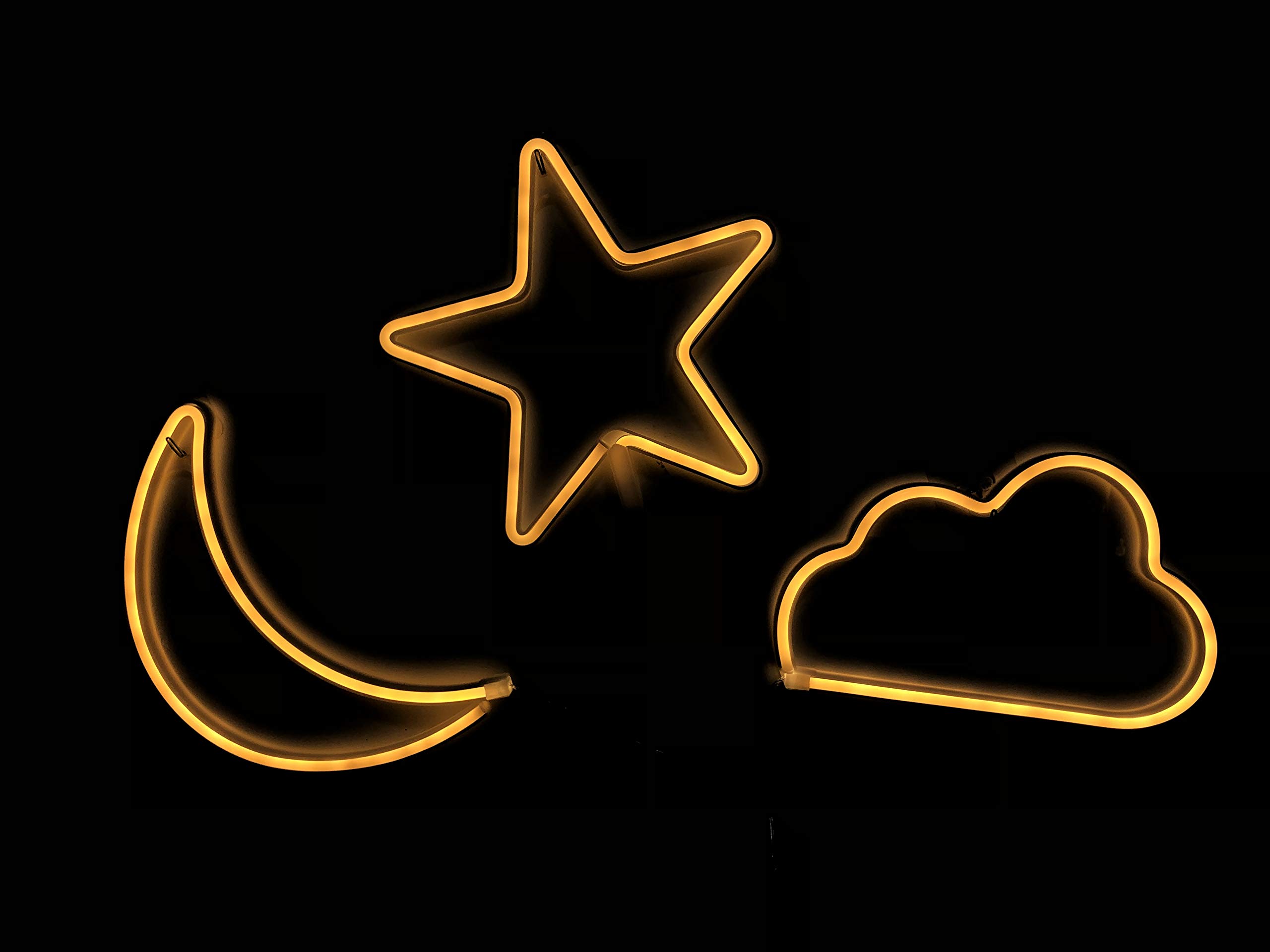 Star Moon and Cloud Neon Night Sign Decorative LED Light Art Wall Decor for Bar Bedroom Birthday Party Decor Powered by Battery/USB (Warm White)