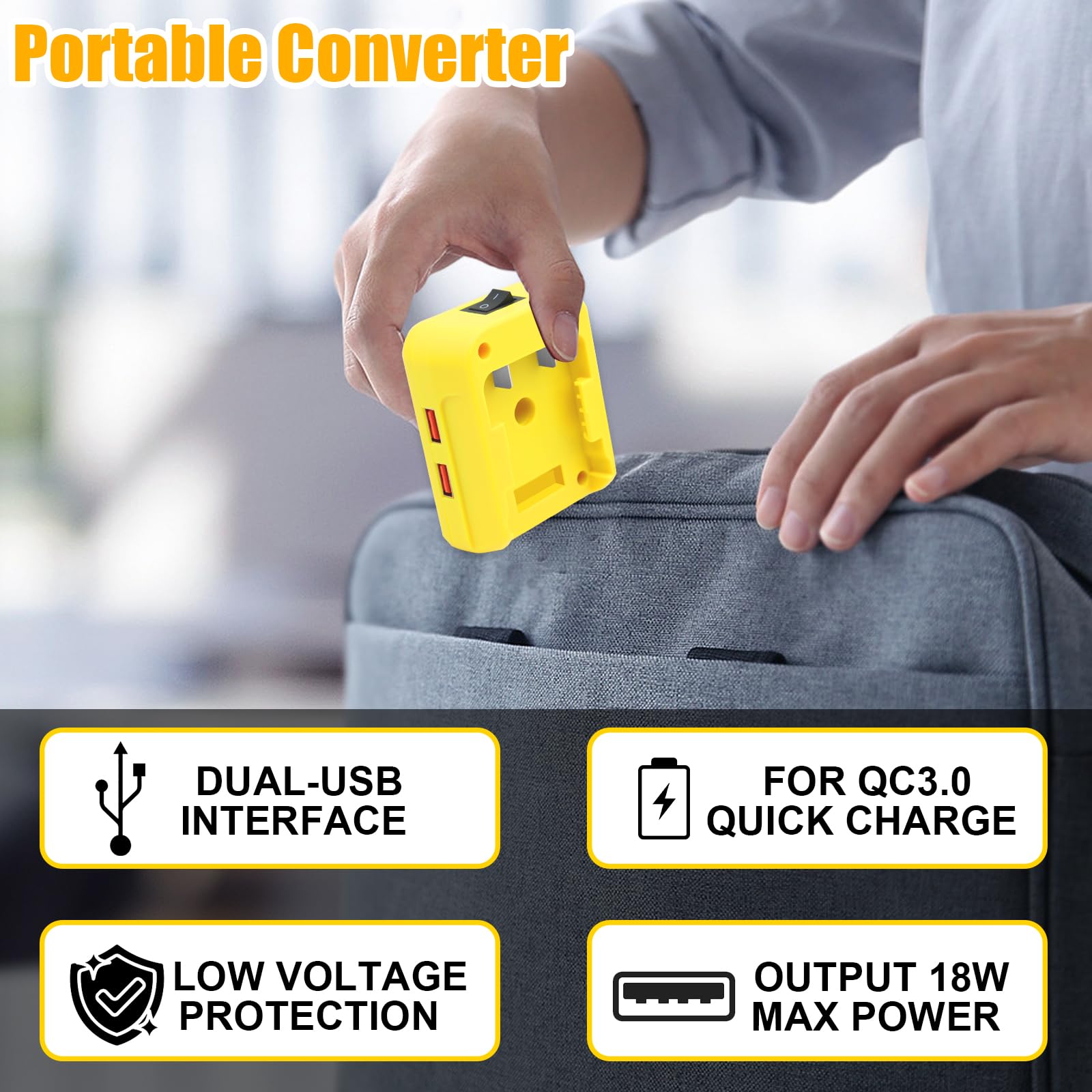 USB Battery Adapter Phone Charger Compatible with Dewalt 20v Max Battery Cordless Portable Battery Power Adapter Converter Connector Holder, Tool Only