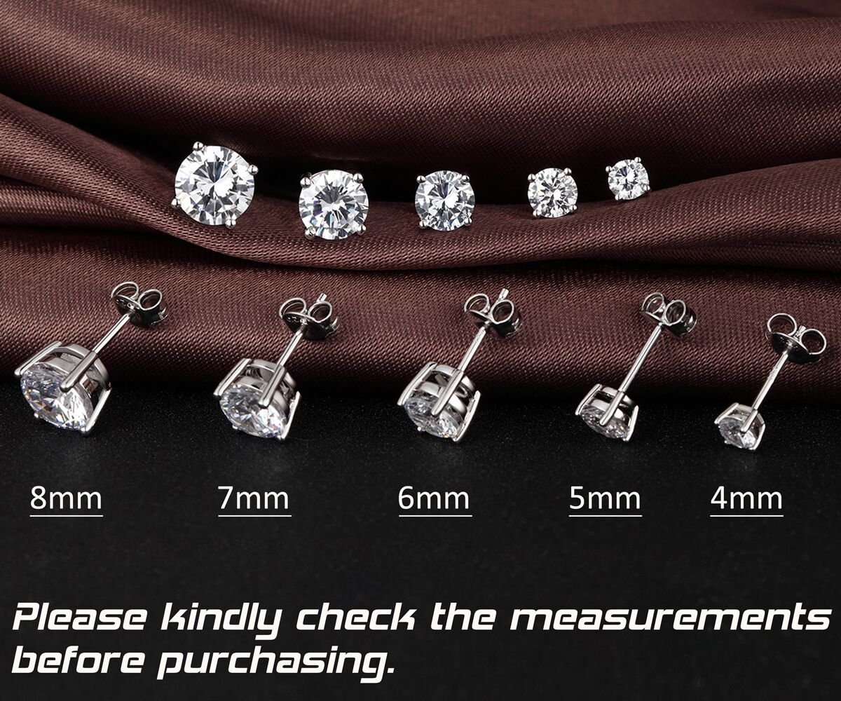 Silver CZ Studs Diamond Studs Sterling Silver Round Cut Cubic Zirconia Earrings Cubic Zirconium Earrings Cubic Zirconia Studs 8mm Diamond Earring Studs CZ Earring Studs for Women