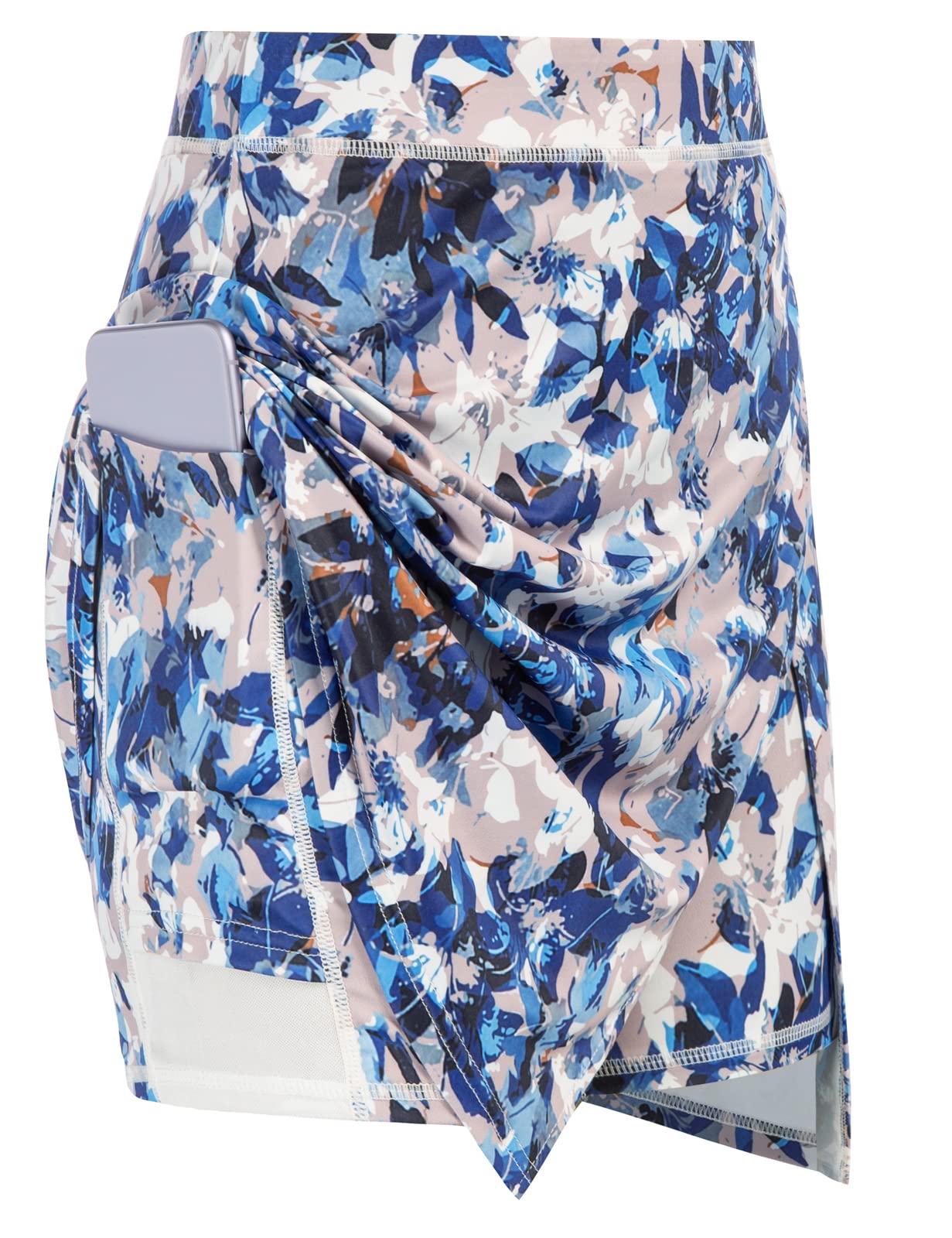 Women's Tennis Outdoor Skort Golf Skirt High Waist Skorts Side Split with Pocket Breathable (Print Blue, M)