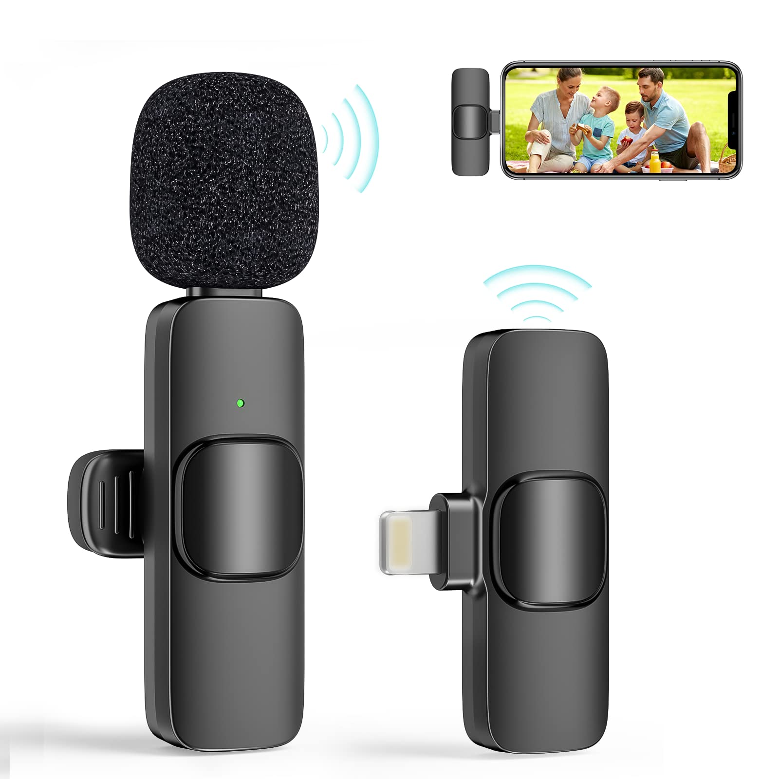 Wireless Lavalier Microphone for iPhone/iPad Video Recording Omnidirectional Lapel Lav Mic, Portable External Cordless Clip-on Mic for Recording, Youtube, Interview, Vlog, Live streaming Plug&Play