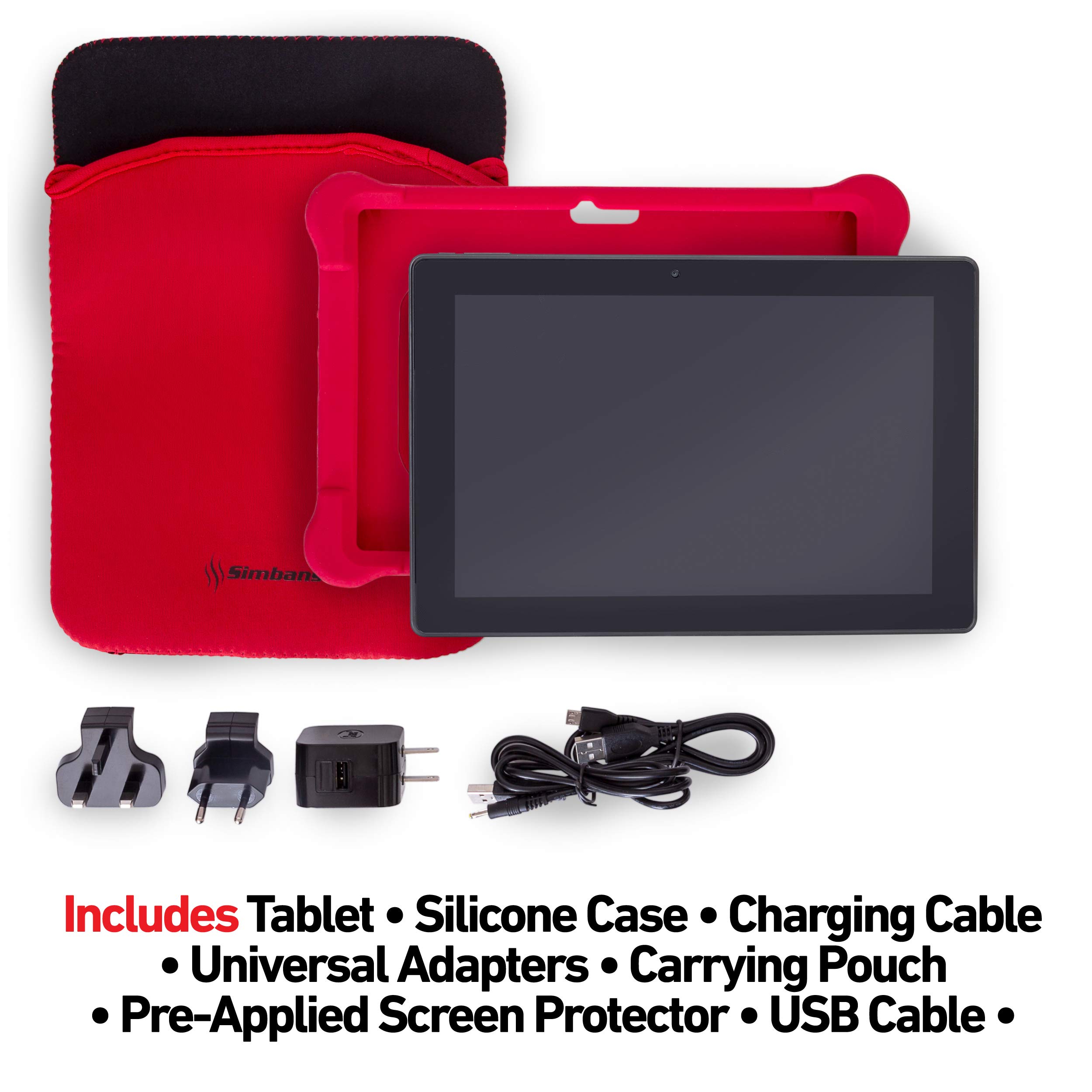 Simbans [4 Bonus Item] TangoTab 10 Inch Kids Tablet with RED Bumper Case 4 GB RAM, 64 GB Disk, Android 10, WiFi, USB, HDMI, Bluetooth, 2+5 MP Camera Computer PC - TKX